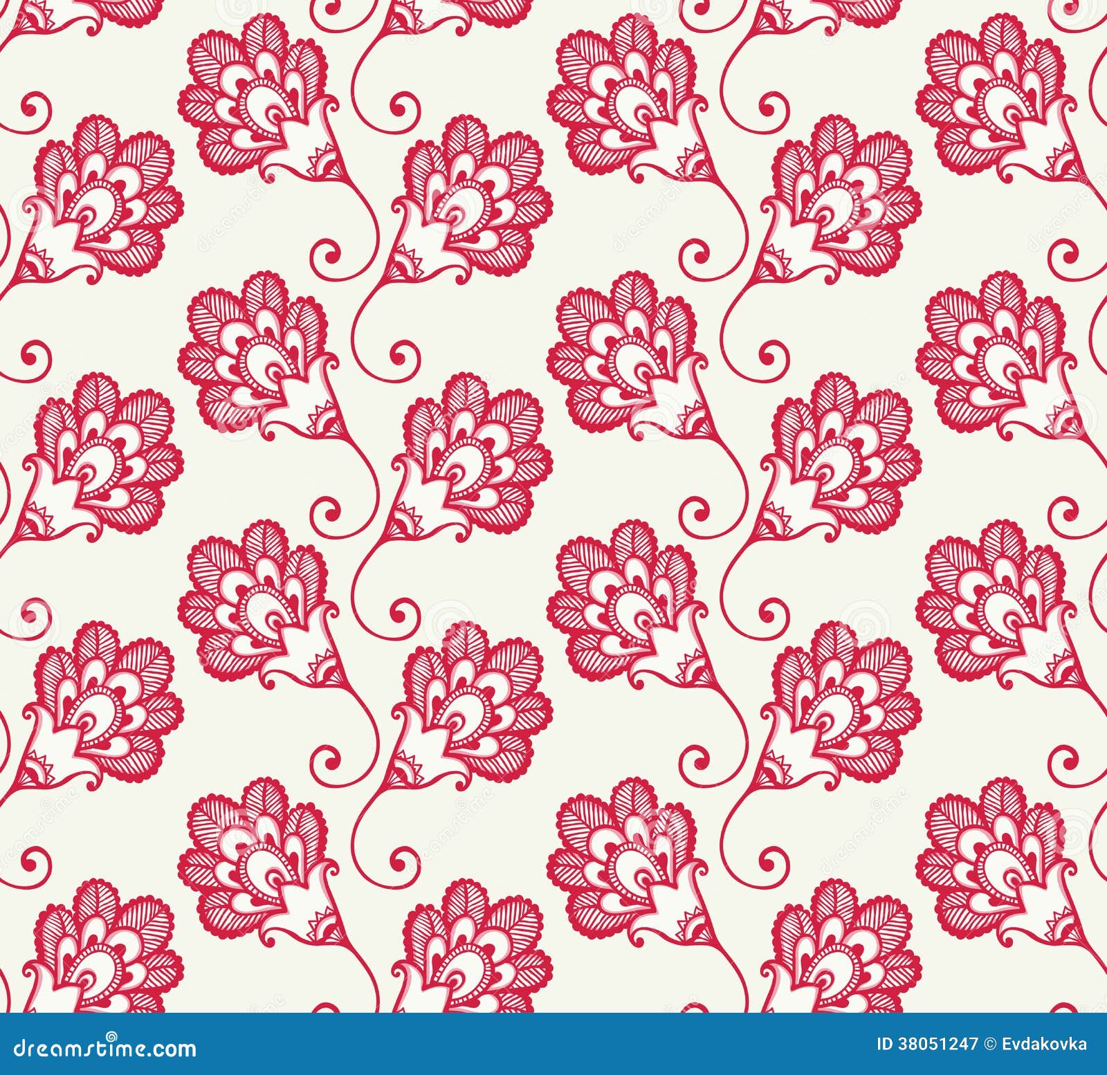 Seamless Vector Pattern with Red Doodle Flowers. Stock Vector ...