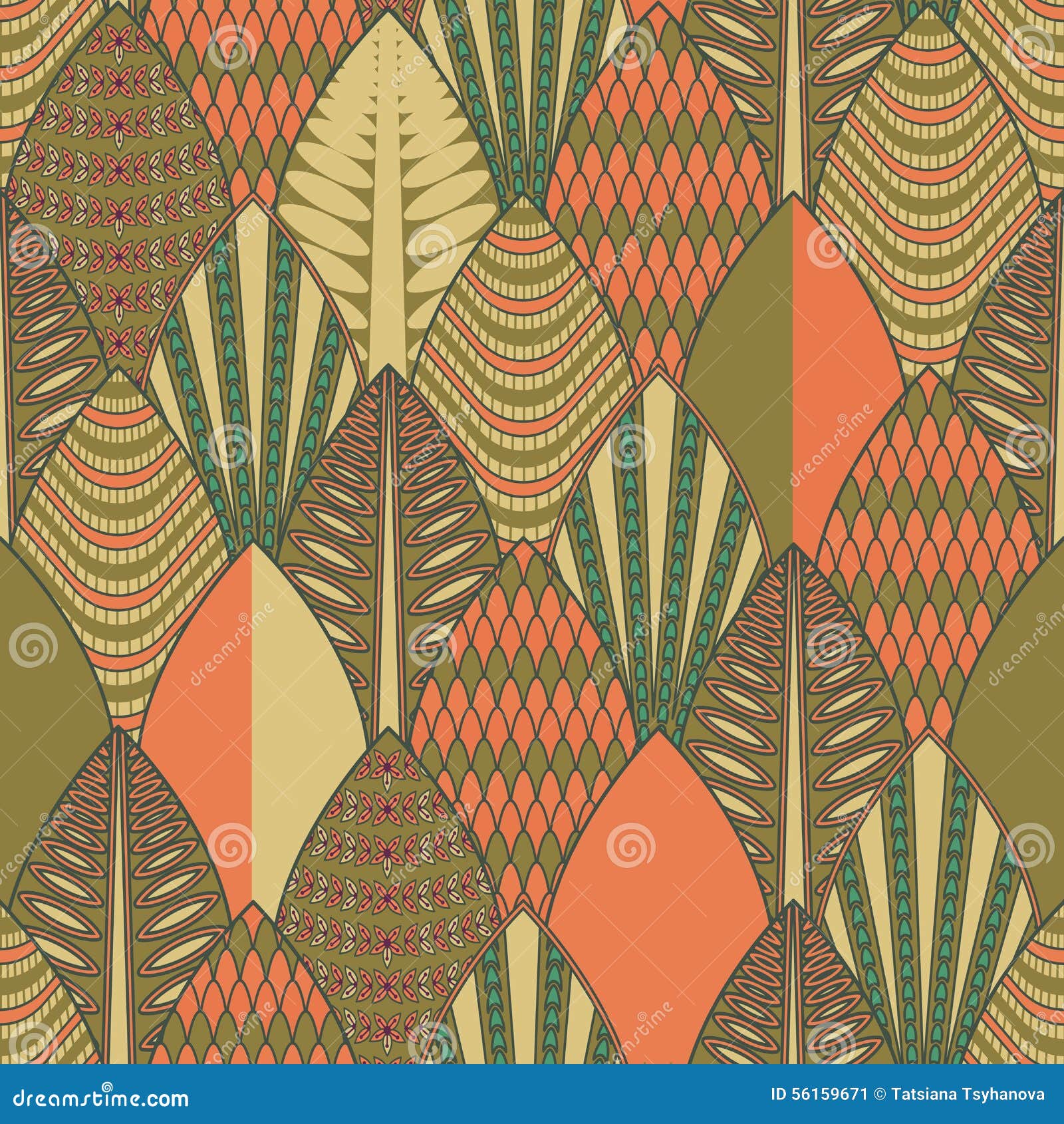 Seamless Vector Pattern with Retro Leaves in Vintage Style. Stock ...