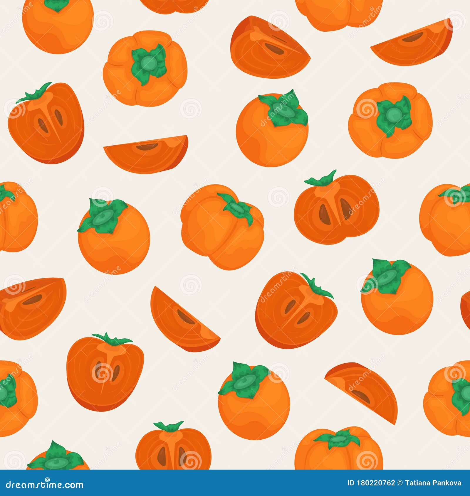 Seamless Vector Pattern with Ripe Persimmon. Whole Persimmons and ...