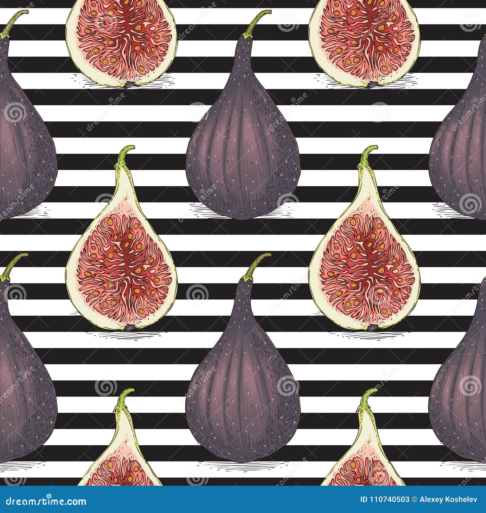 Seamless Vector Pattern with Ripe Whole Fig Stock Illustration ...