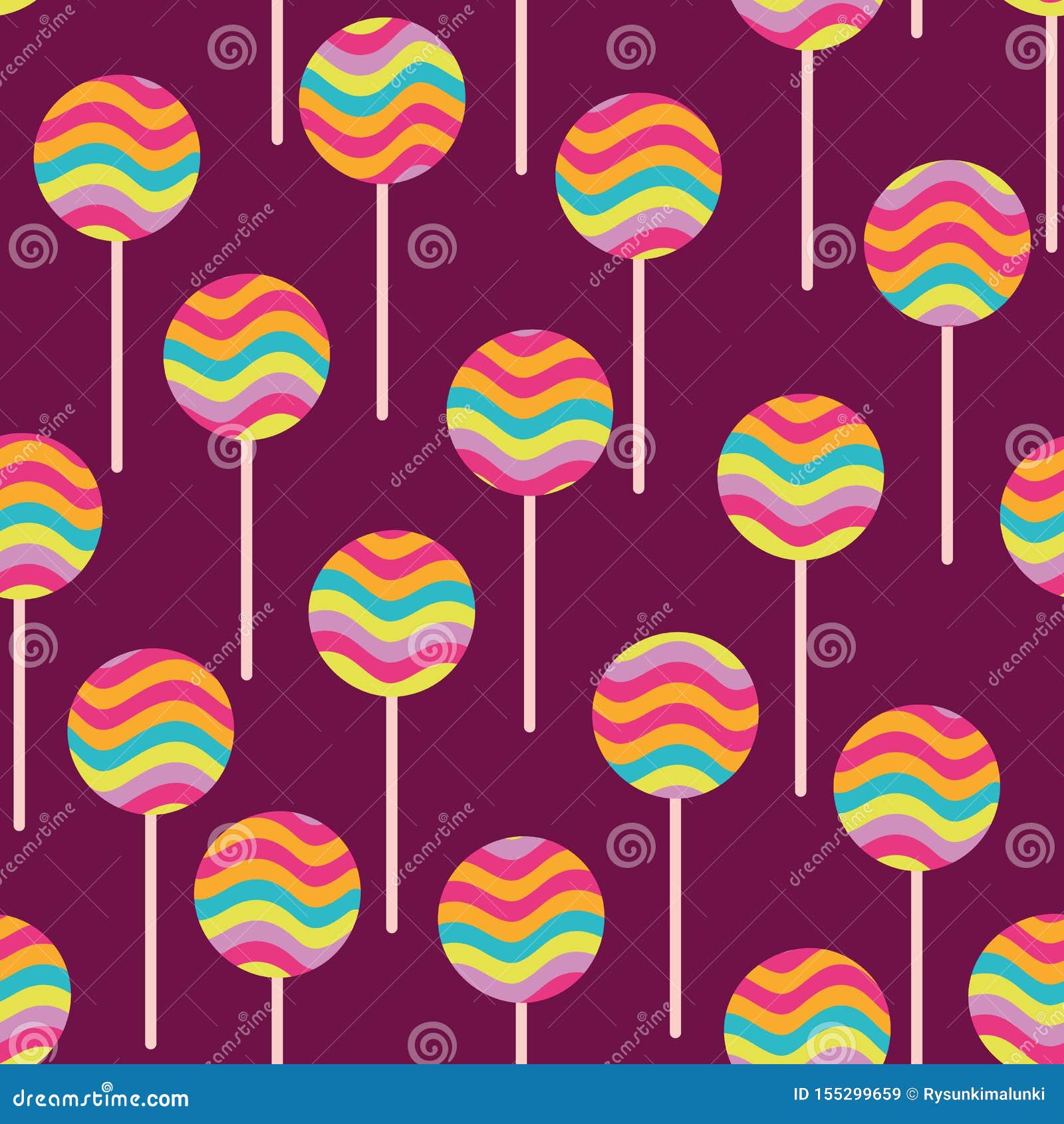 Seamless Vector Pattern with Round Rainbow Colored Lollipops Stock ...
