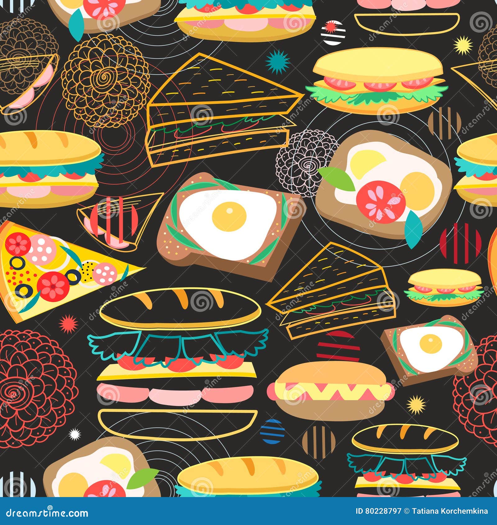 Seamless Vector Pattern Sandwiches Stock Vector - Illustration of ...
