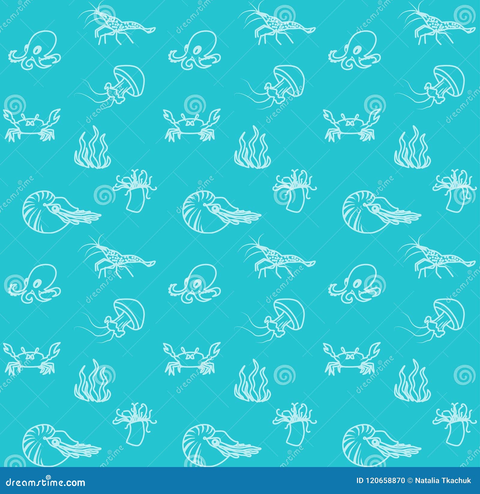 Seamless Vector Pattern with Sea Creatures Stock Vector - Illustration ...