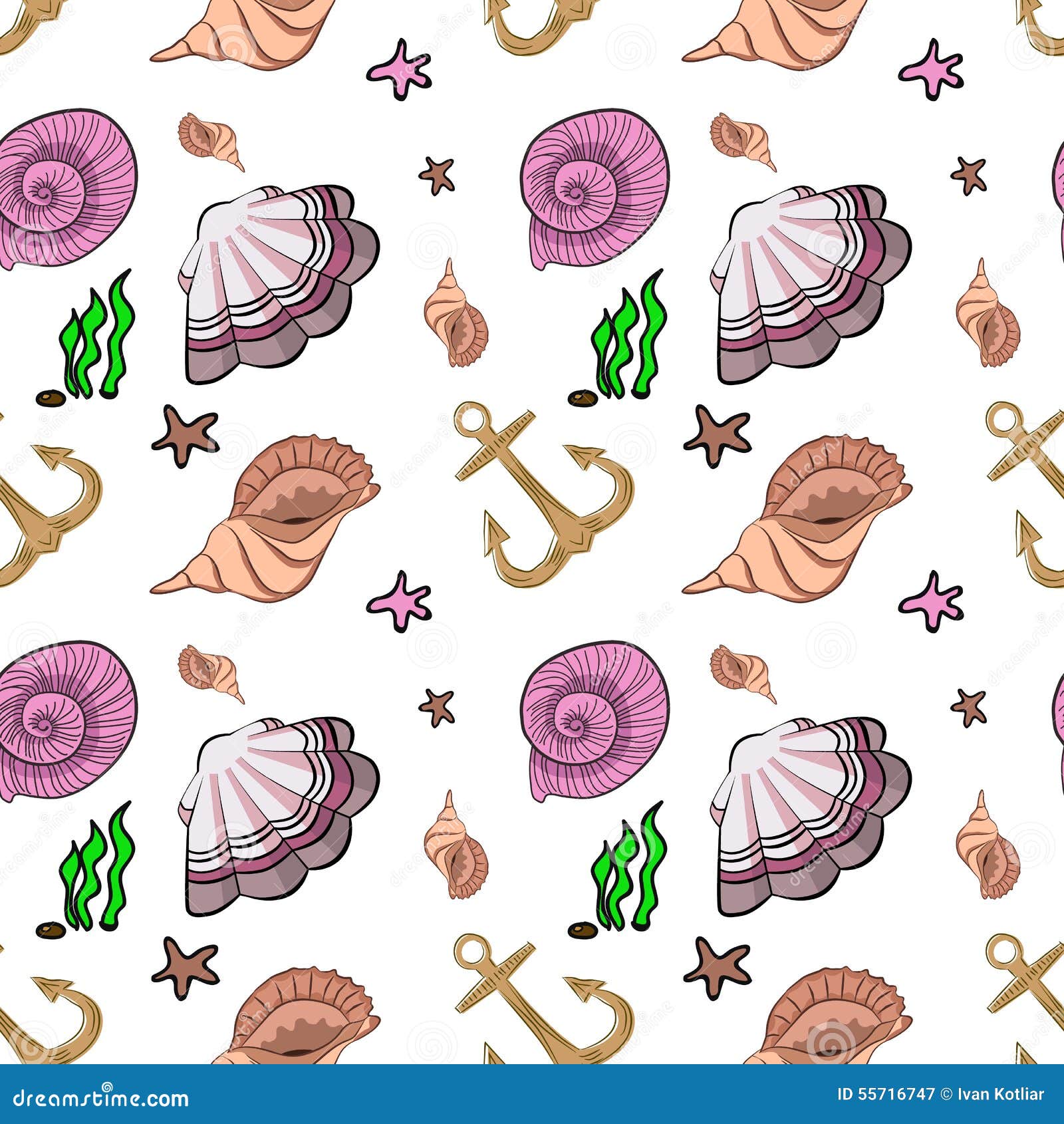 Seamless vector pattern stock vector. Illustration of seashells - 55716747