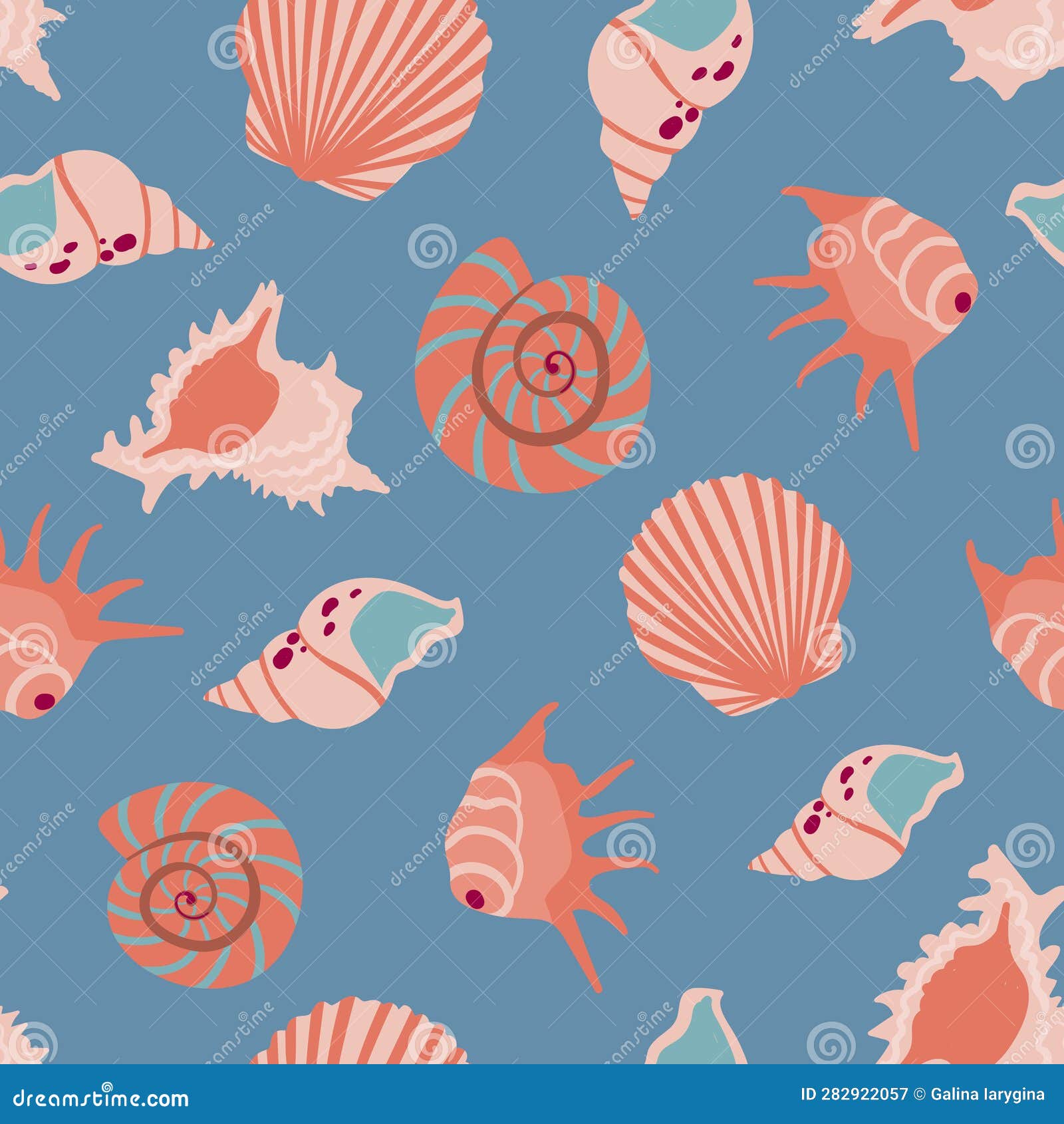 Seamless Vector Pattern of Seashells on a Blue Background Stock Vector ...