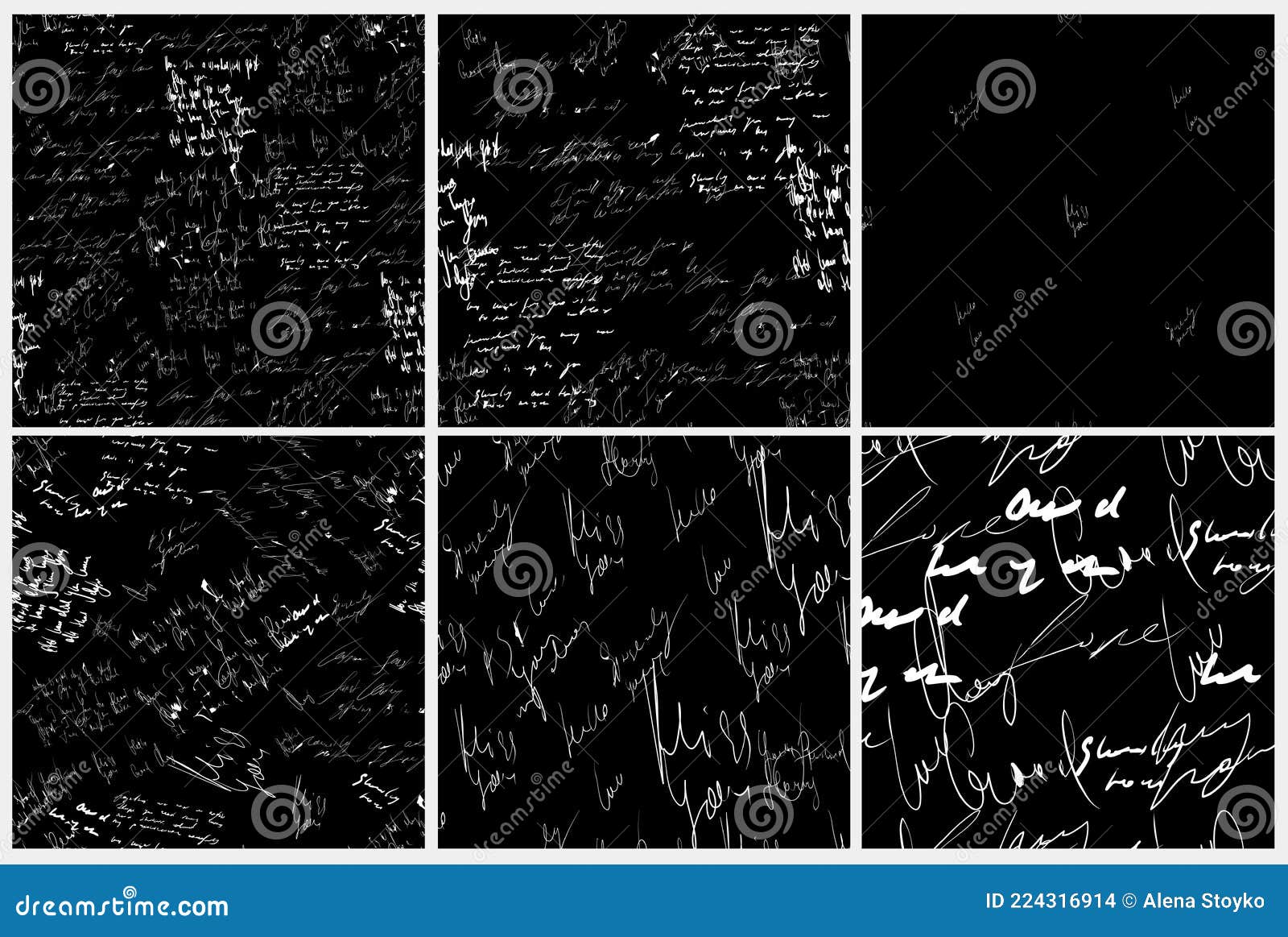 Seamless Vector Pattern Set. White Text on a Black Background Stock ...