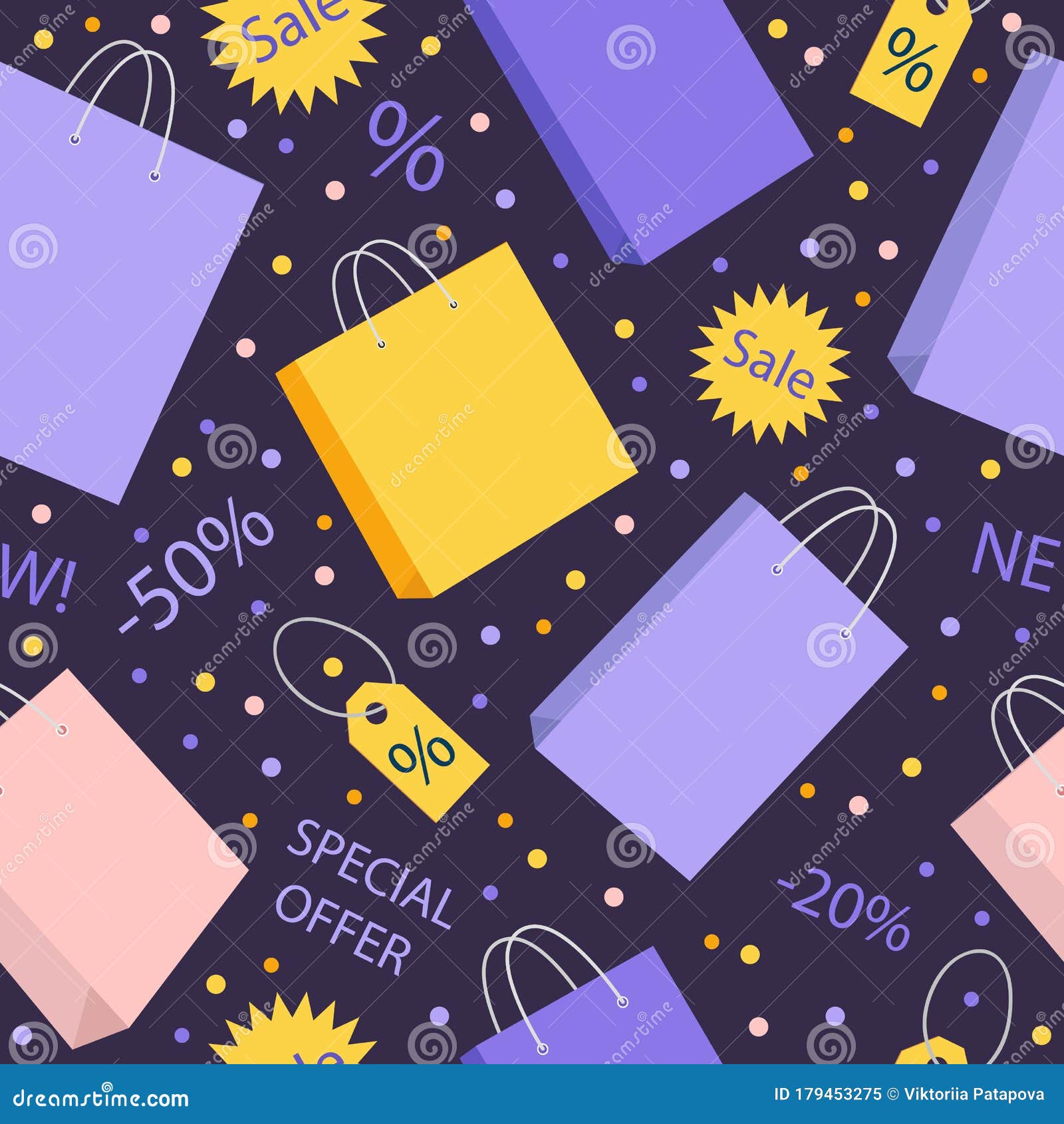 Seamless Vector Pattern Shopping Concept. Purchase Packages, Discount ...