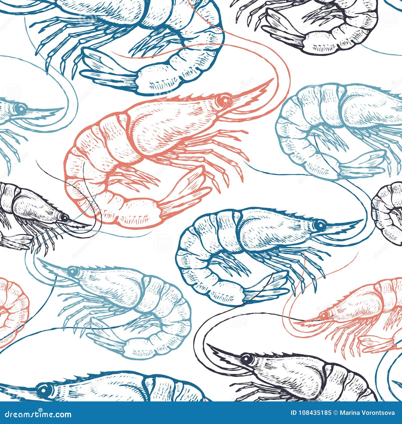 Seamless Vector Pattern with Shrimp. Stock Vector - Illustration of ...