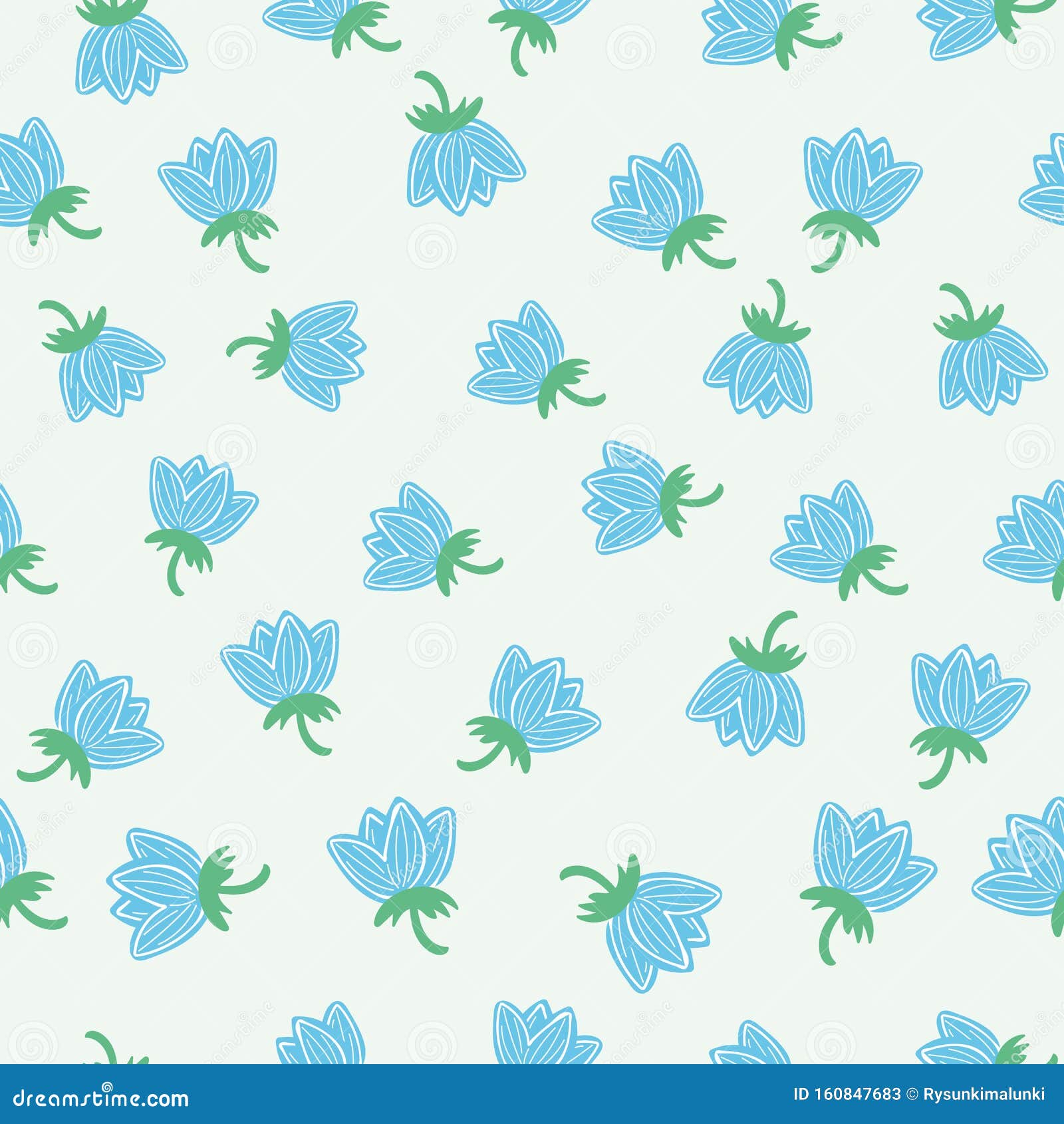 Seamless Vector Pattern with Simple Blue Flowers on Light Cream Colored ...