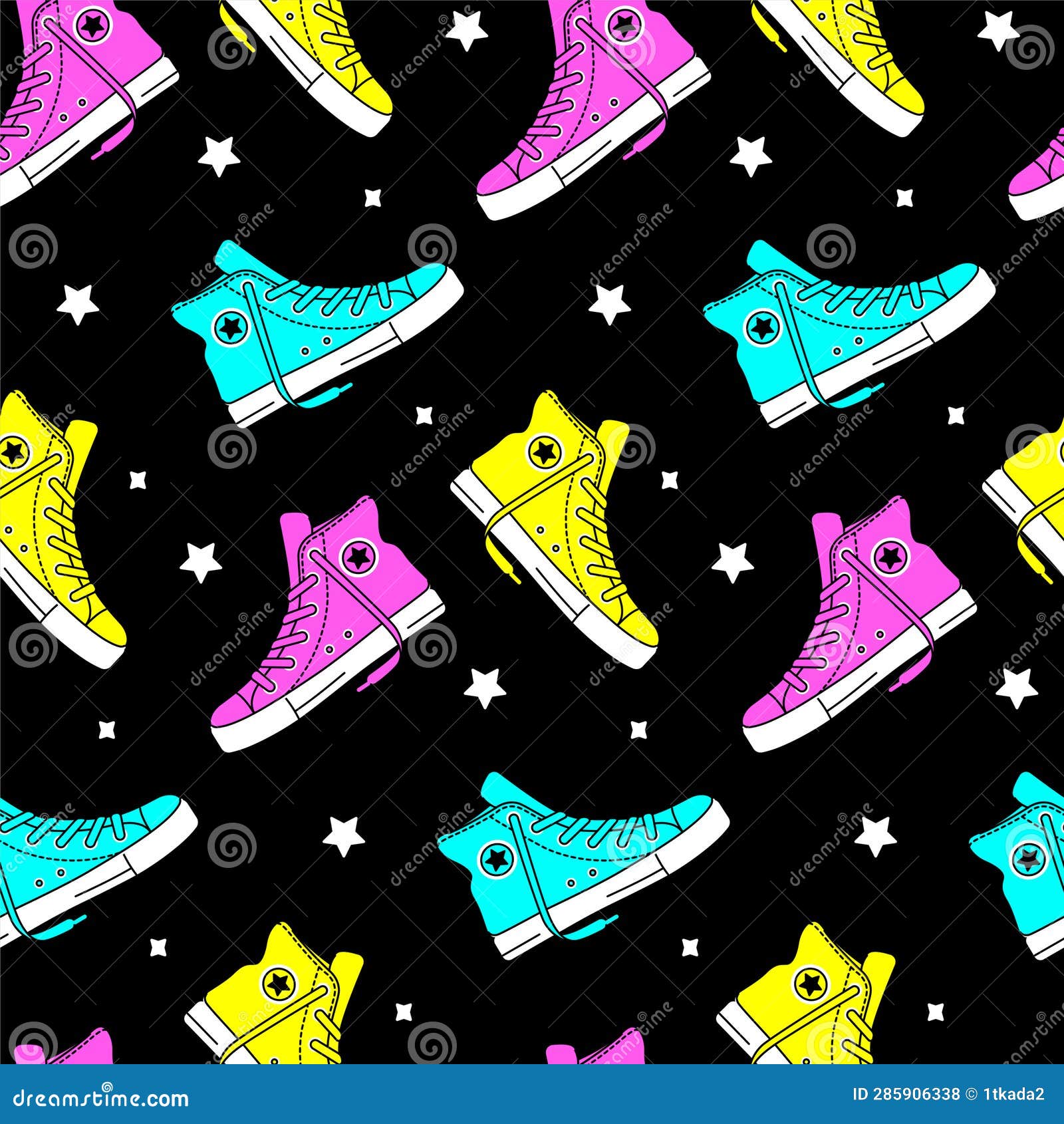 Seamless Vector Pattern of Sneakers on the Theme of the 80s 90s 00s for ...