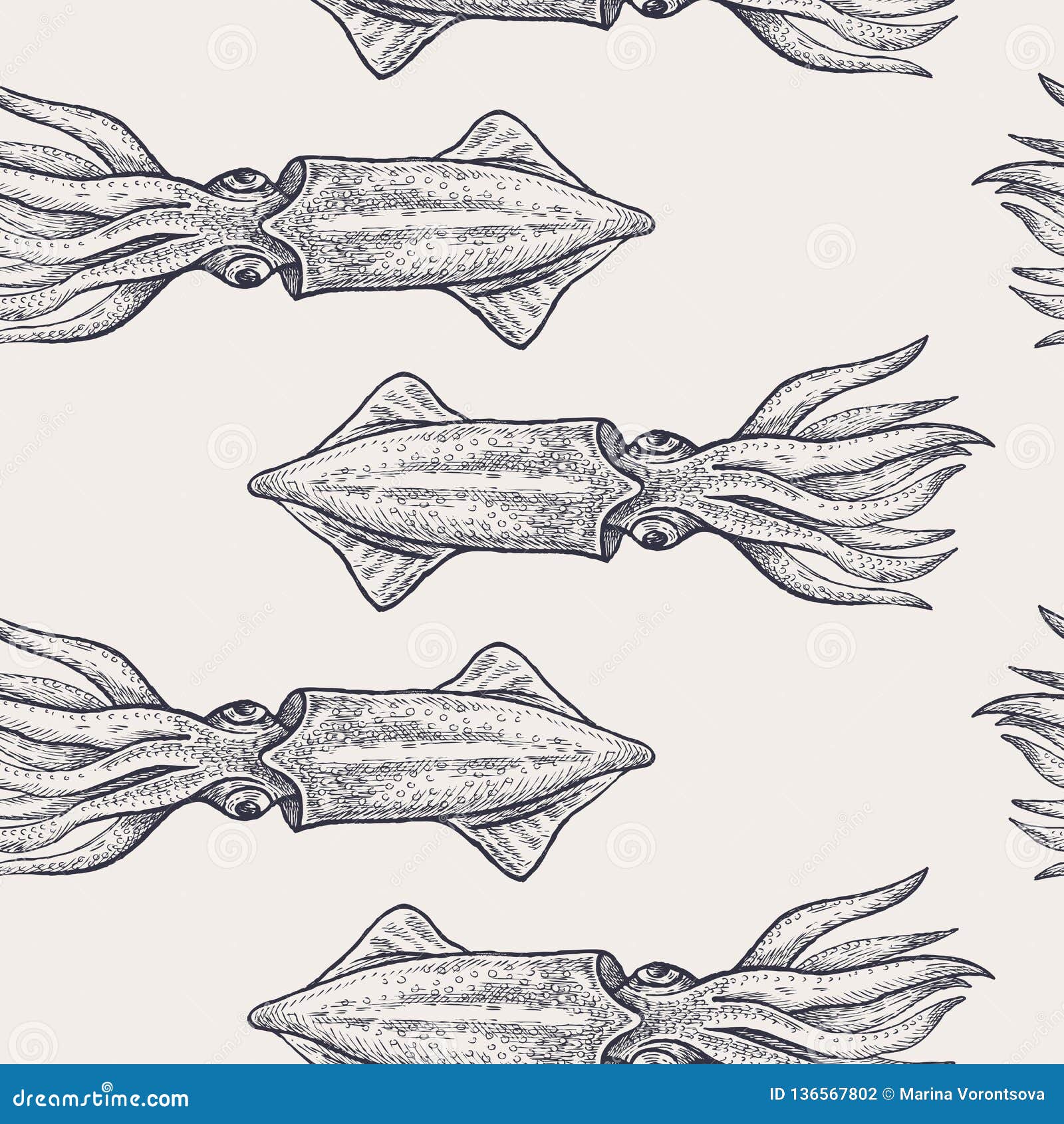 Seamless Vector Pattern with Squid Stock Vector - Illustration of food ...