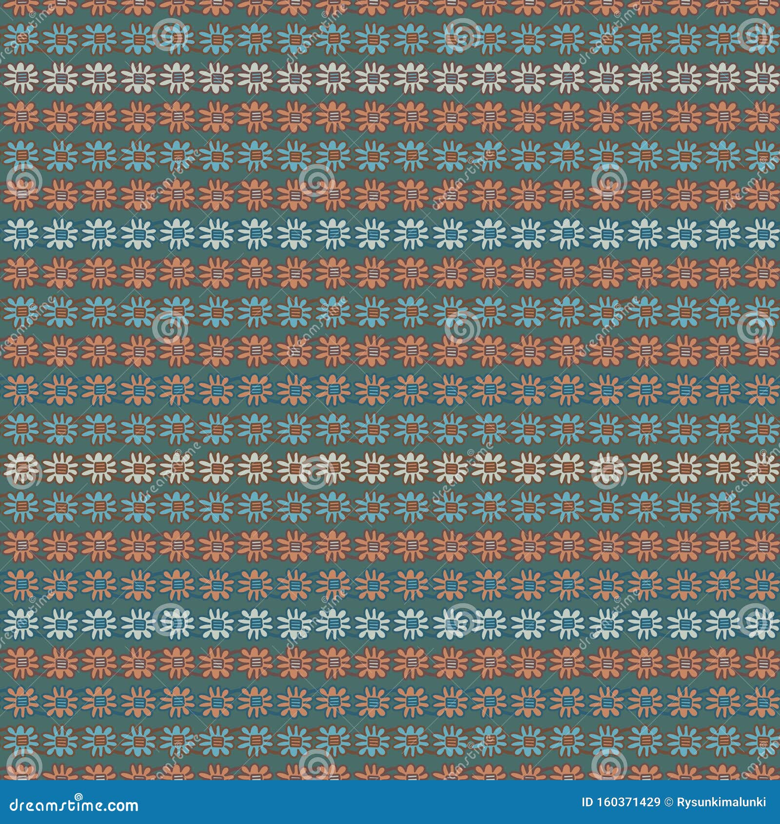 Seamless Vector Pattern with Stripes of Small Simple Flowers in Teal ...