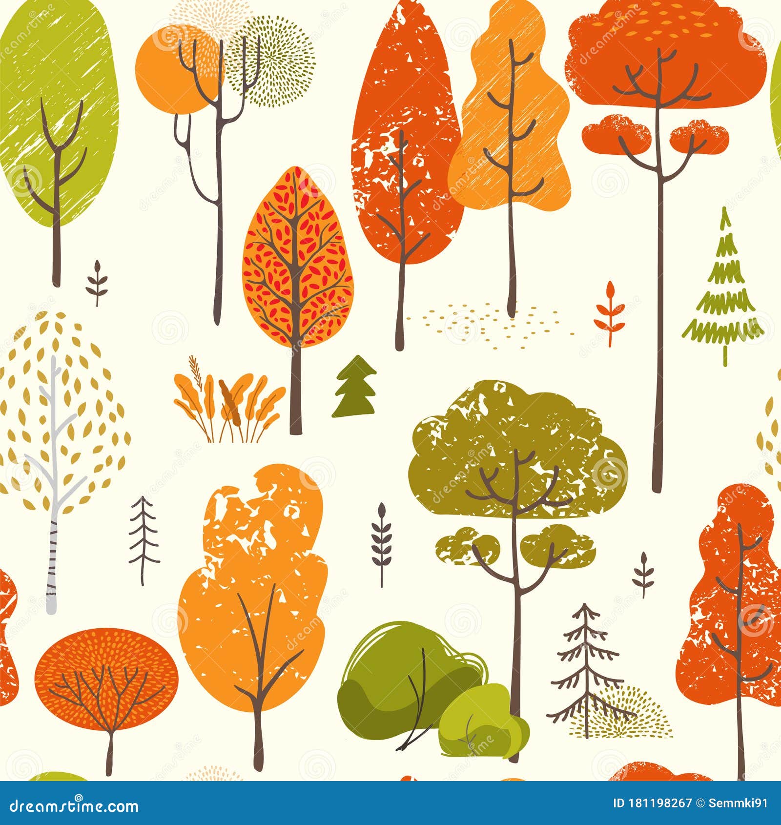 Seamless Vector Pattern of Stylistic Trees. Trees Forest Simple Plant ...