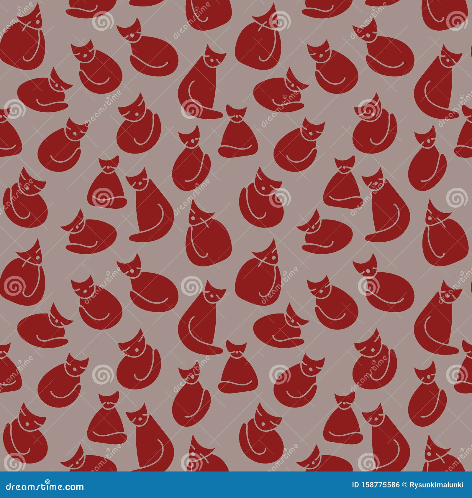 Seamless Vector Pattern with Stylized Red Cats Stock Vector ...