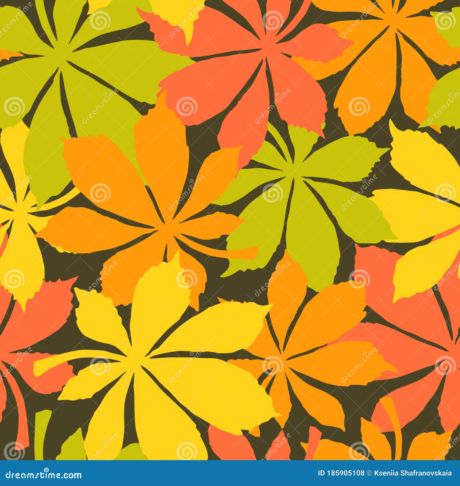 Seamless Vector Pattern with Stylized Silhouette of Chestnut Leaves ...