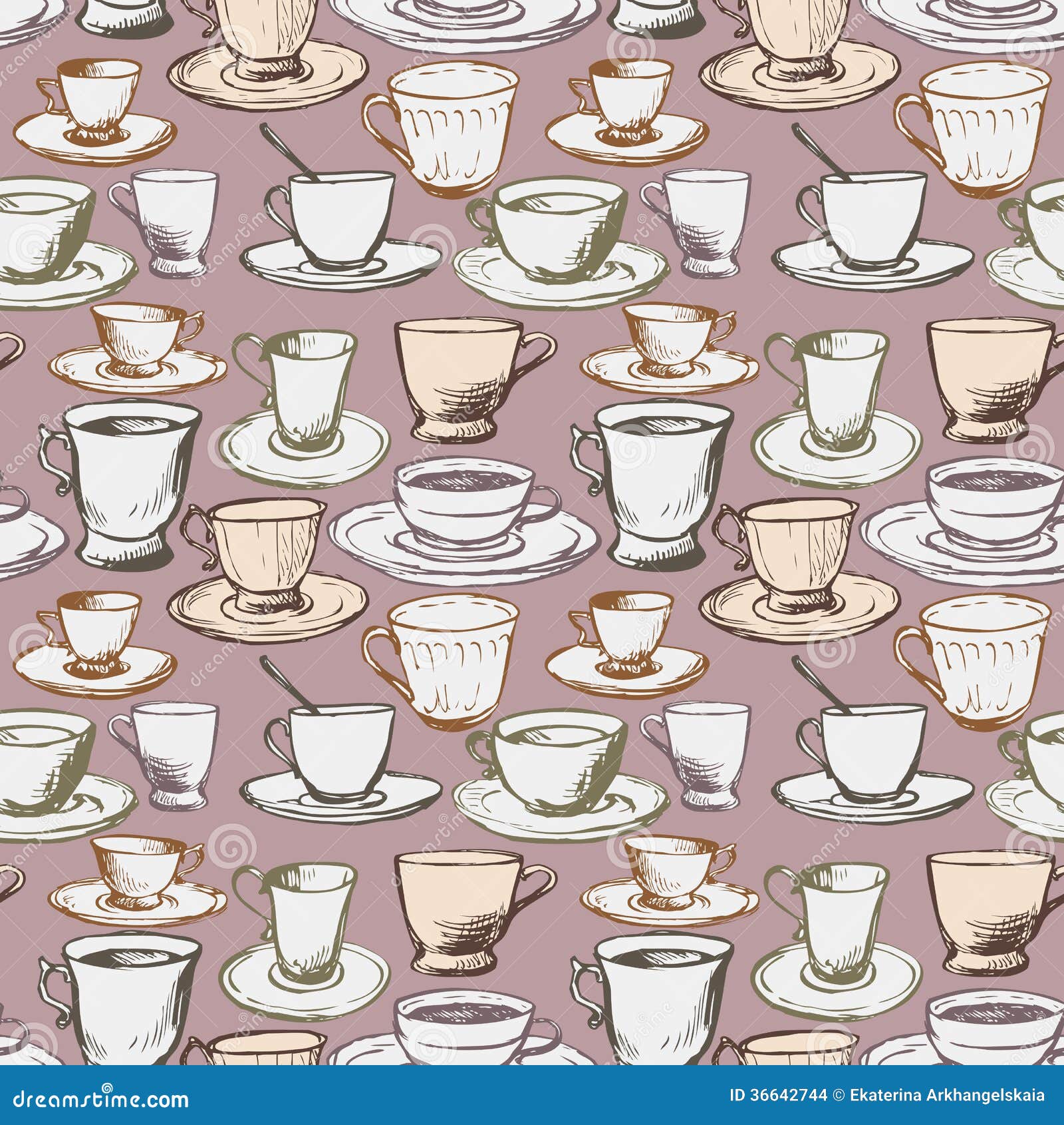 Seamless Vector Pattern with Teacups Stock Vector - Illustration of ...