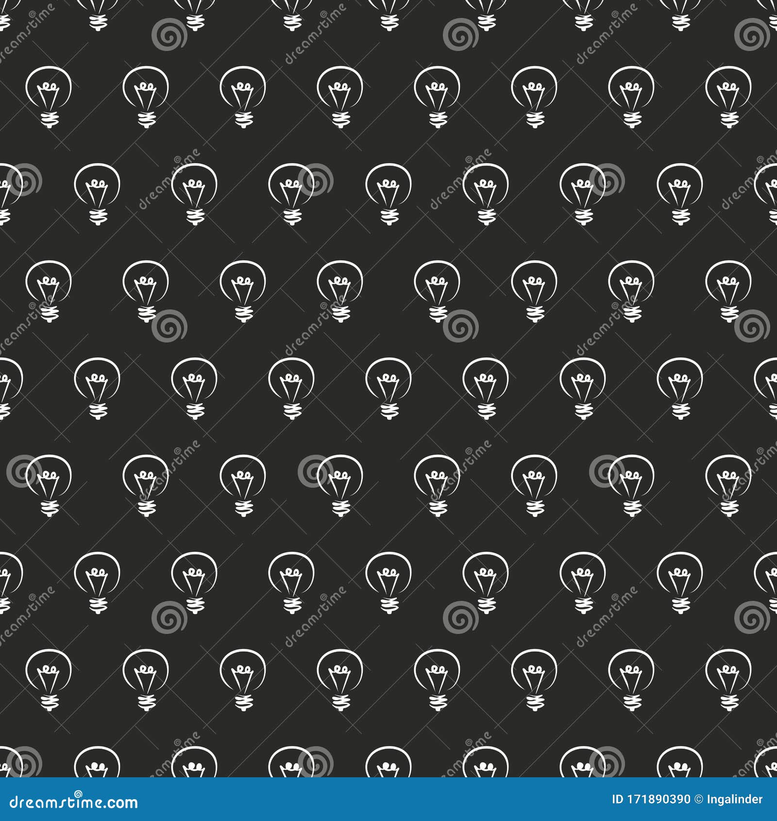 Seamless Vector Pattern Texture with Light Bulbs on Black Background ...