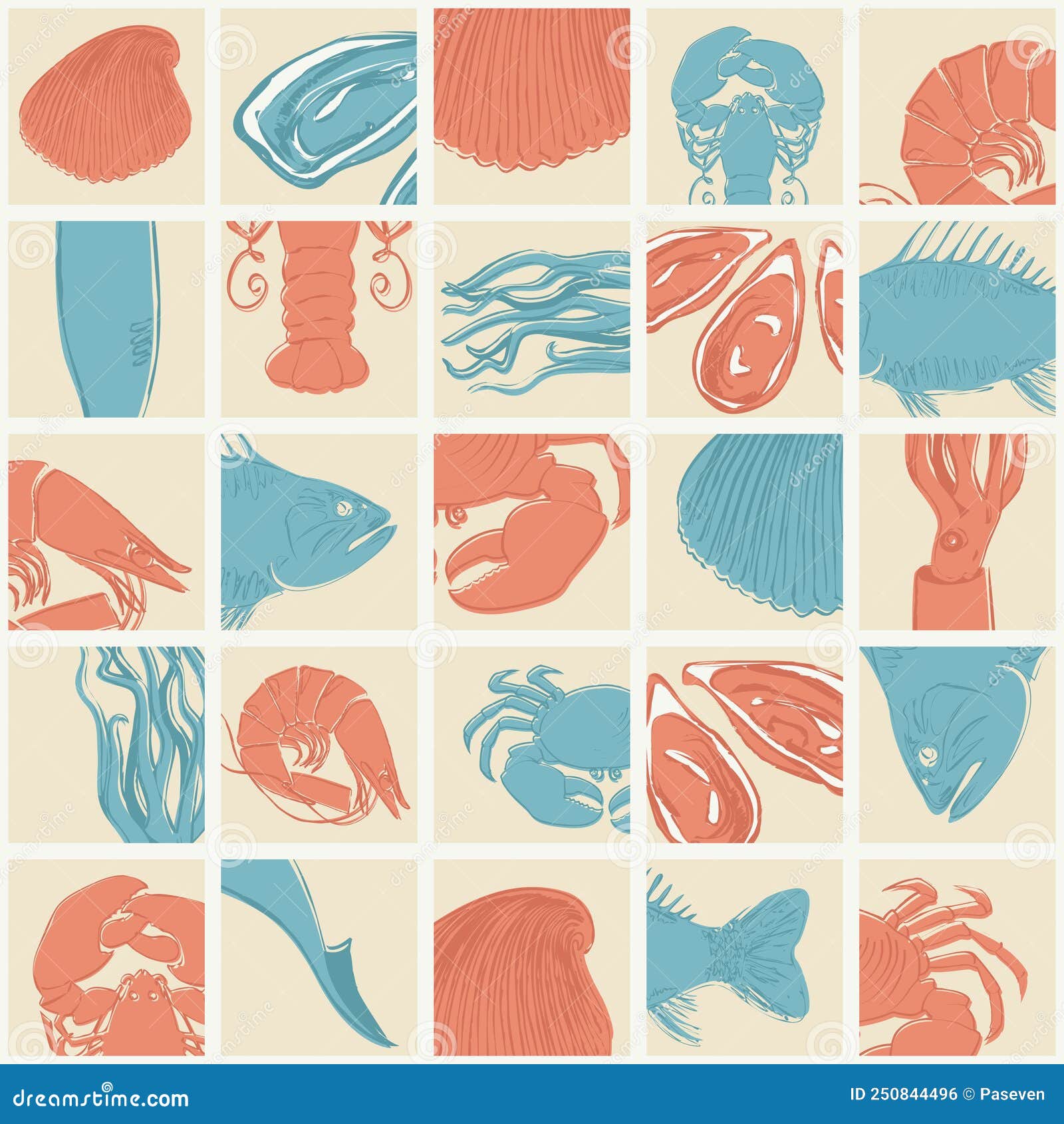 Seamless Vector Pattern on the Theme of Crustaceans, Fish and Molluscs ...
