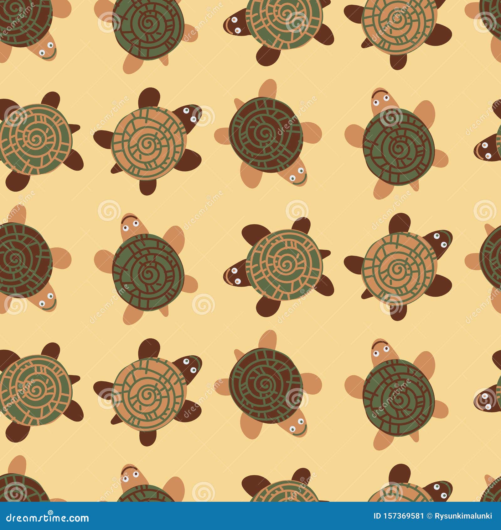 Seamless Vector Pattern with Tortoises in Neutral Greens Browns and ...