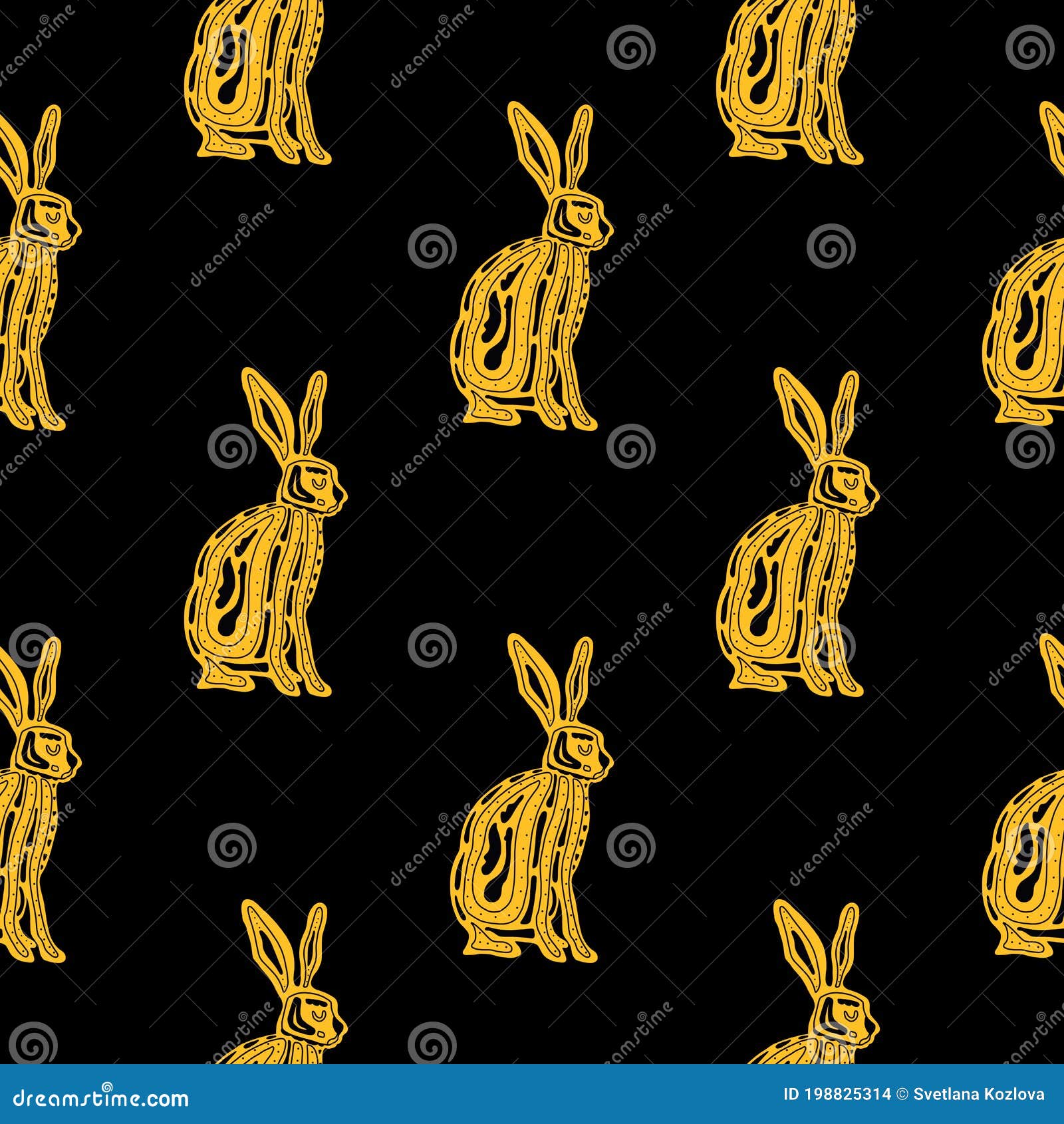 Seamless Vector Pattern with Traditional Folk Motif with Rabbits ...