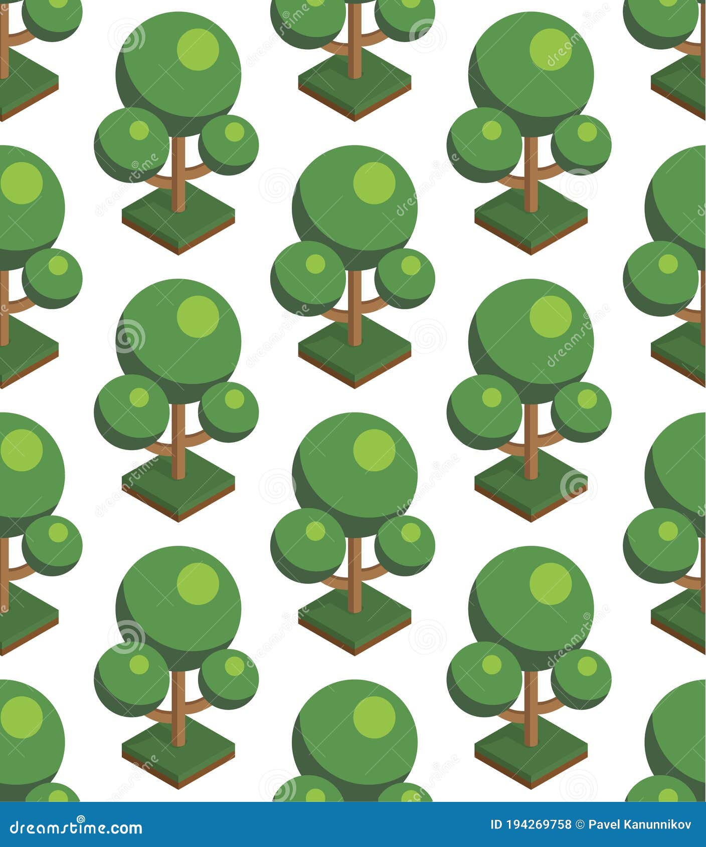 Seamless Vector Pattern in Trees Isometric. Forest on a White ...