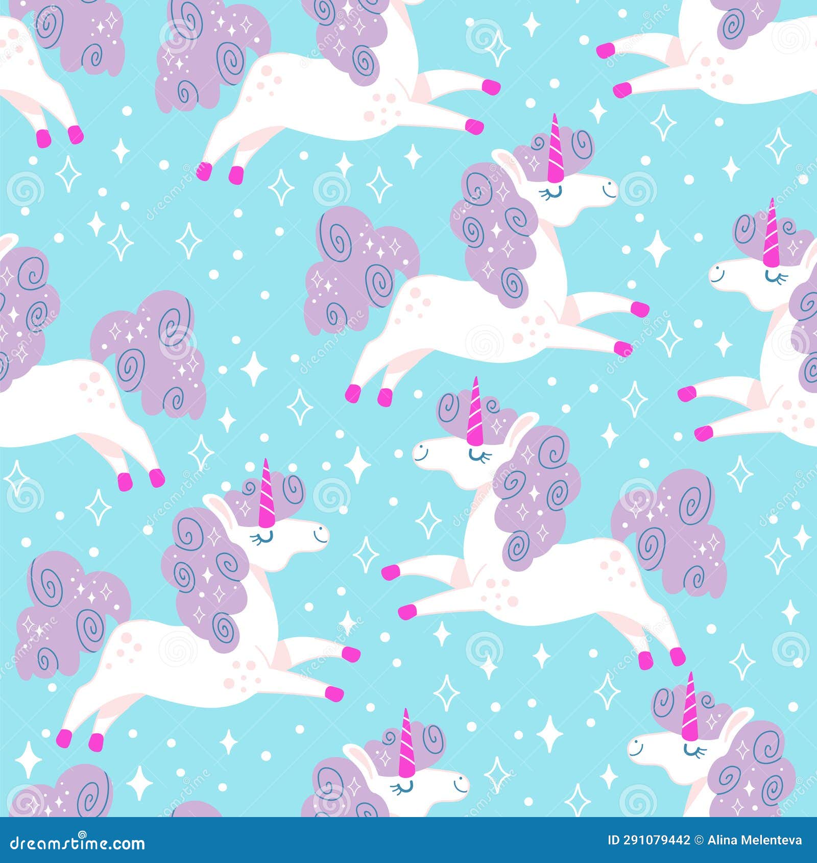 Seamless Vector Pattern Unicorns Purple Main Illustration Stock ...