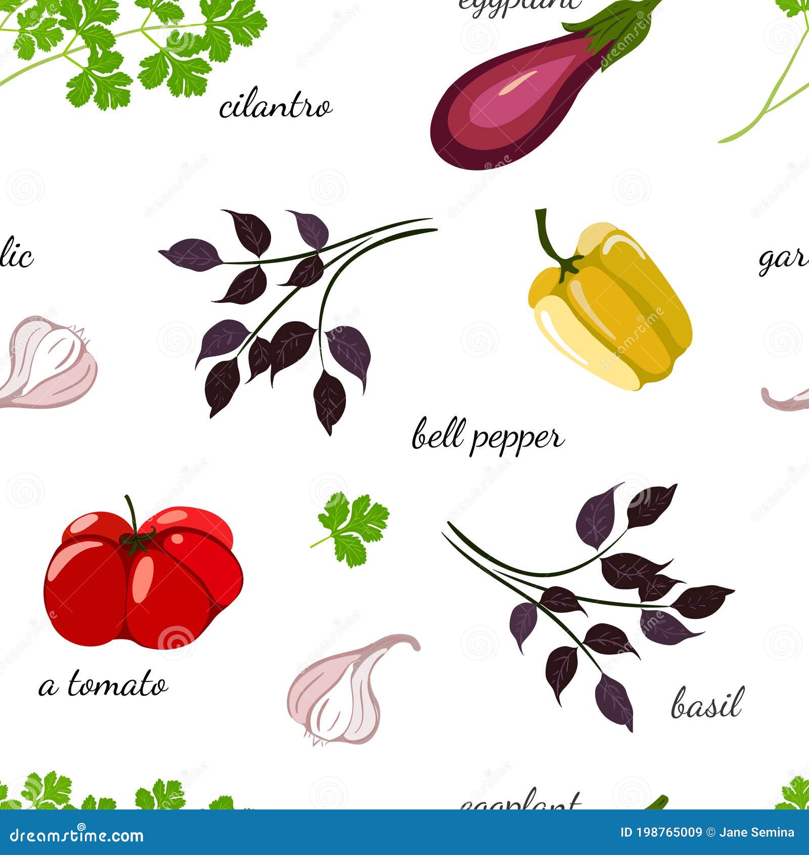 Seamless Vector Pattern with Vegetables and Leaves on a White ...