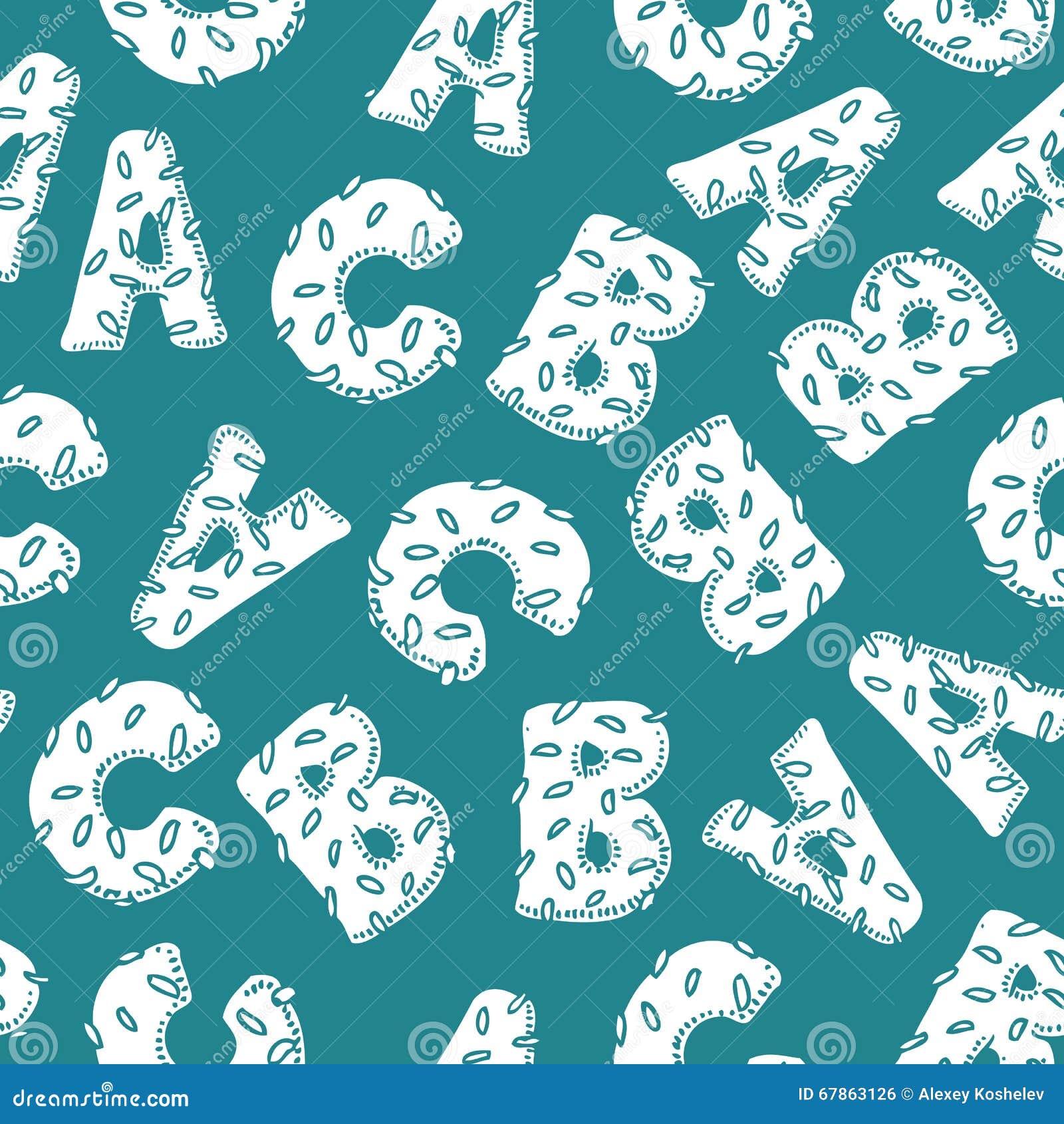 Seamless Vector Pattern with White Letters in Donut Style Stock Vector ...