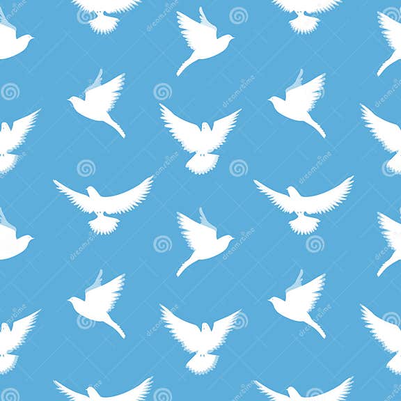 Seamless Vector Pattern with White Pigeons on a Blue Background. Stock ...