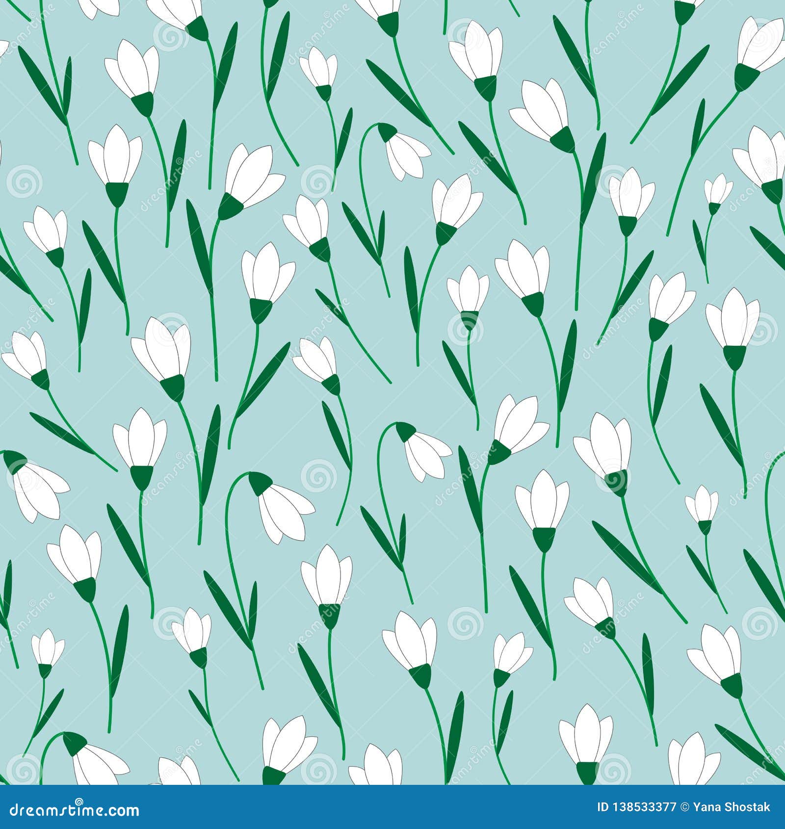 Seamless Vector Pattern with White Snowdrop Flowers. Stock Vector ... Seamless Vector Pattern with White Snowdrop Flowers. Stock Vector ...