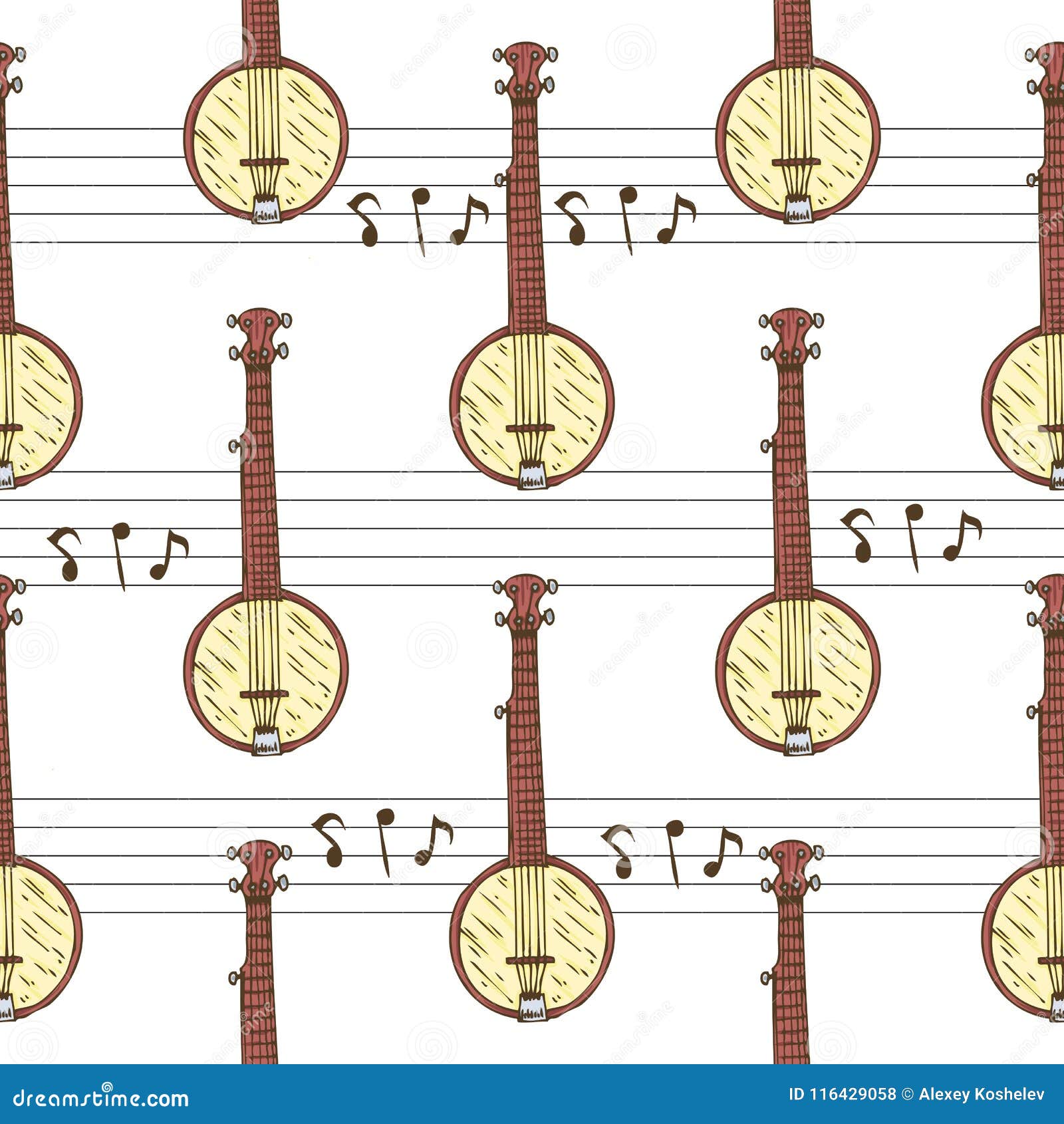 Seamless Pattern with Banjo Stock Illustration - Illustration of ...