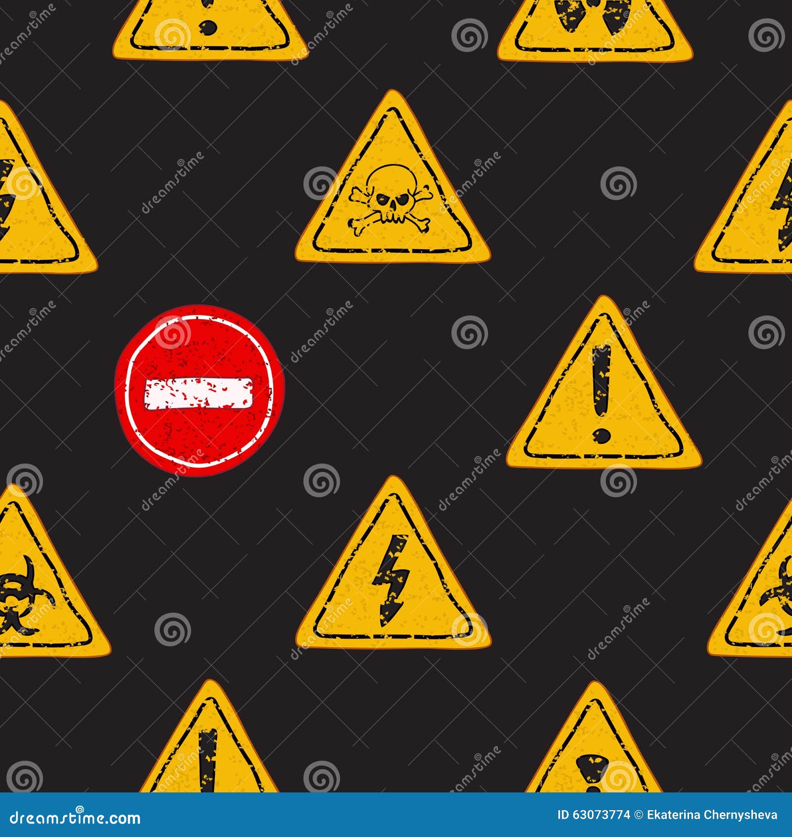 Seamless Vector Pattern of Yellow Warning Signs Stock Illustration ...