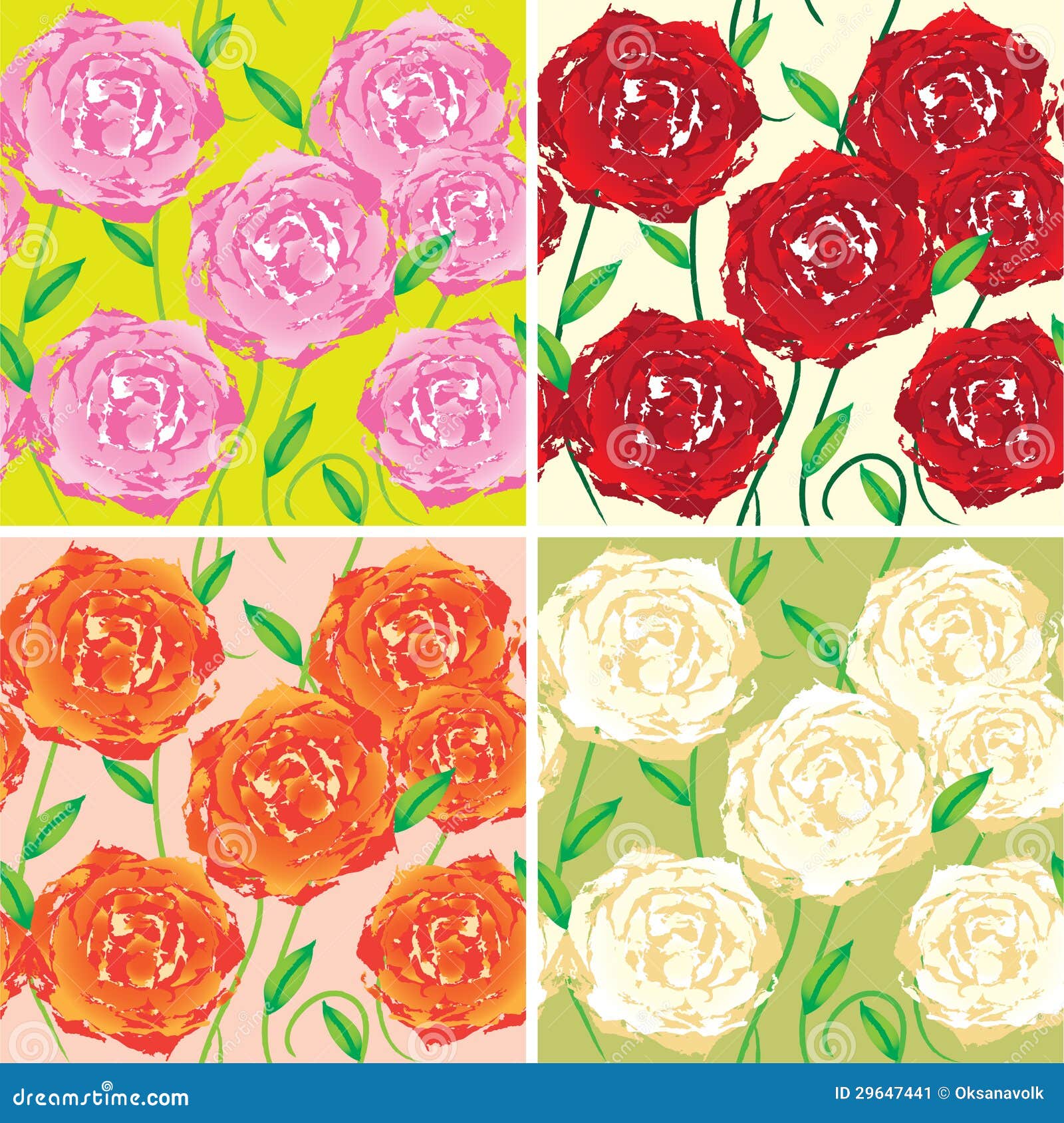 Seamless Vector Patterns with Colored Roses Stock Vector - Illustration ...