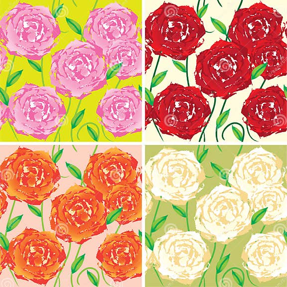 Seamless Vector Patterns with Colored Roses Stock Vector - Illustration ...