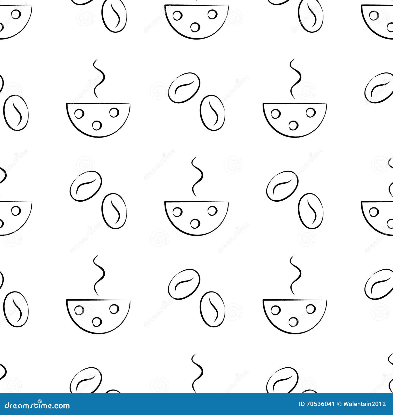 Seamless Vector Patterns with Cups and Cofee Grains on the White ...