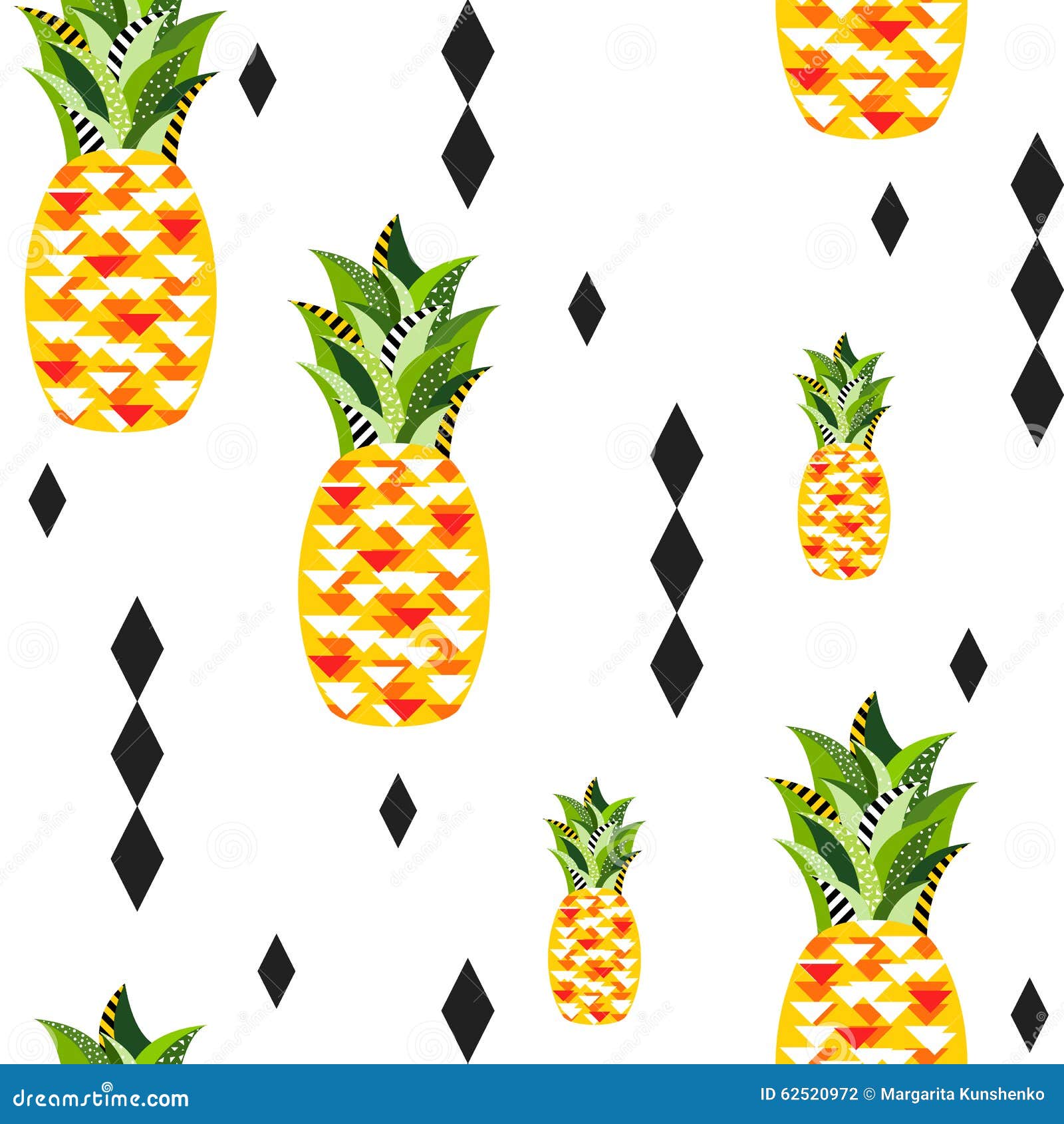 Seamless Vector Pineapple Pattern Stock Vector - Illustration of cartoon, isolated: 62520972