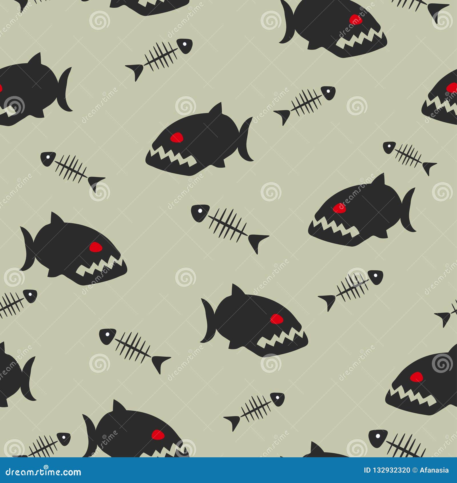 Seamless Vector Piranha Pattern with Fish Bones Stock Vector ...