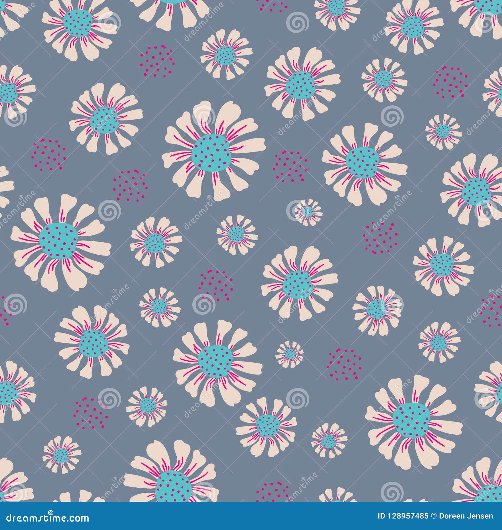 Seamless Vector Repeat Cute Daisy Floral Pattern with a Grey Background ...