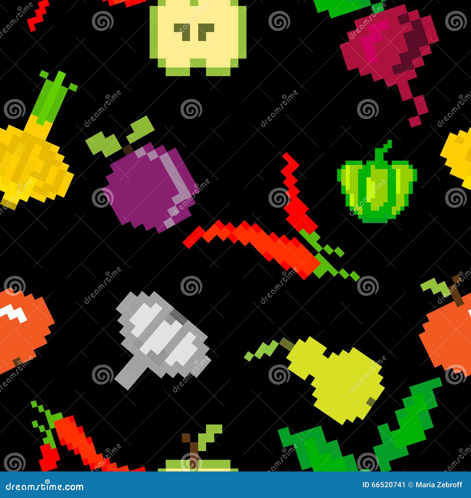 Seamless Vector Retro Pixel Game Fruits Pattern Stock Vector ...