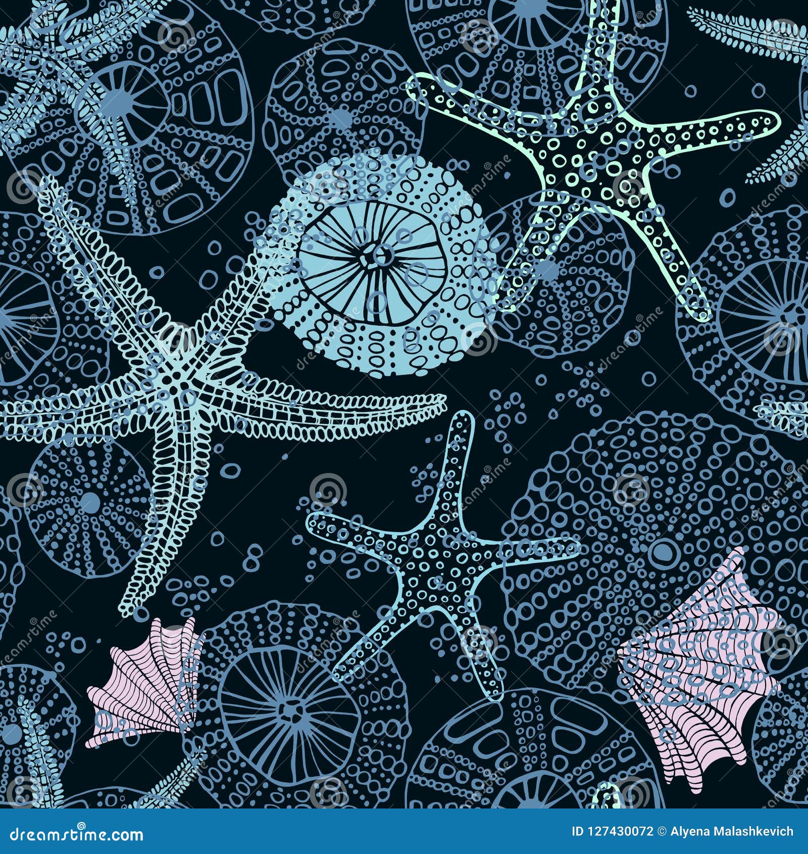 Seashells And Starfish Isolated On White Background. Sea Shell Cartoon ...