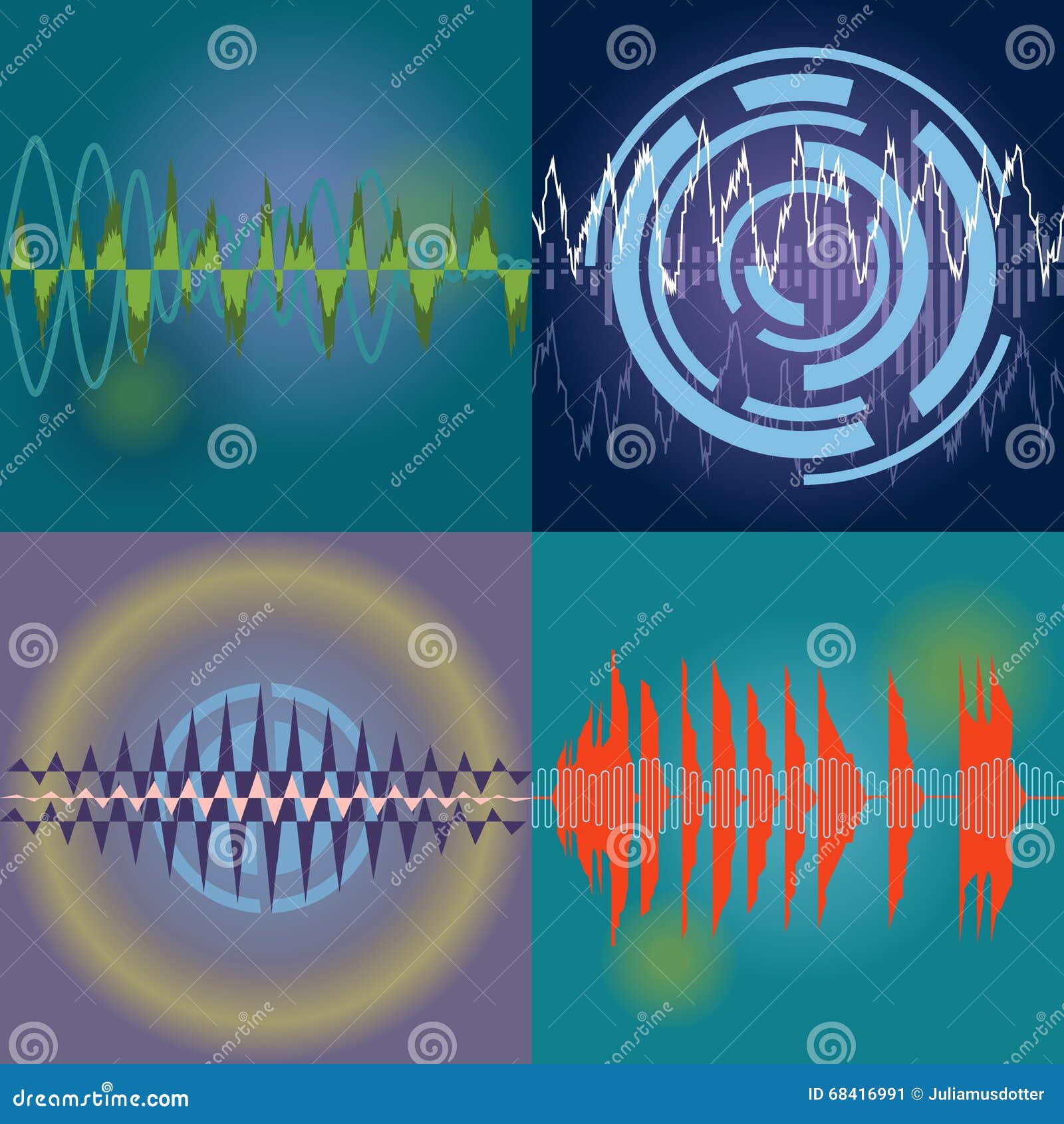 Seamless Vector Sound Waves Set. Audio Equalizer Technology, Pulse ...