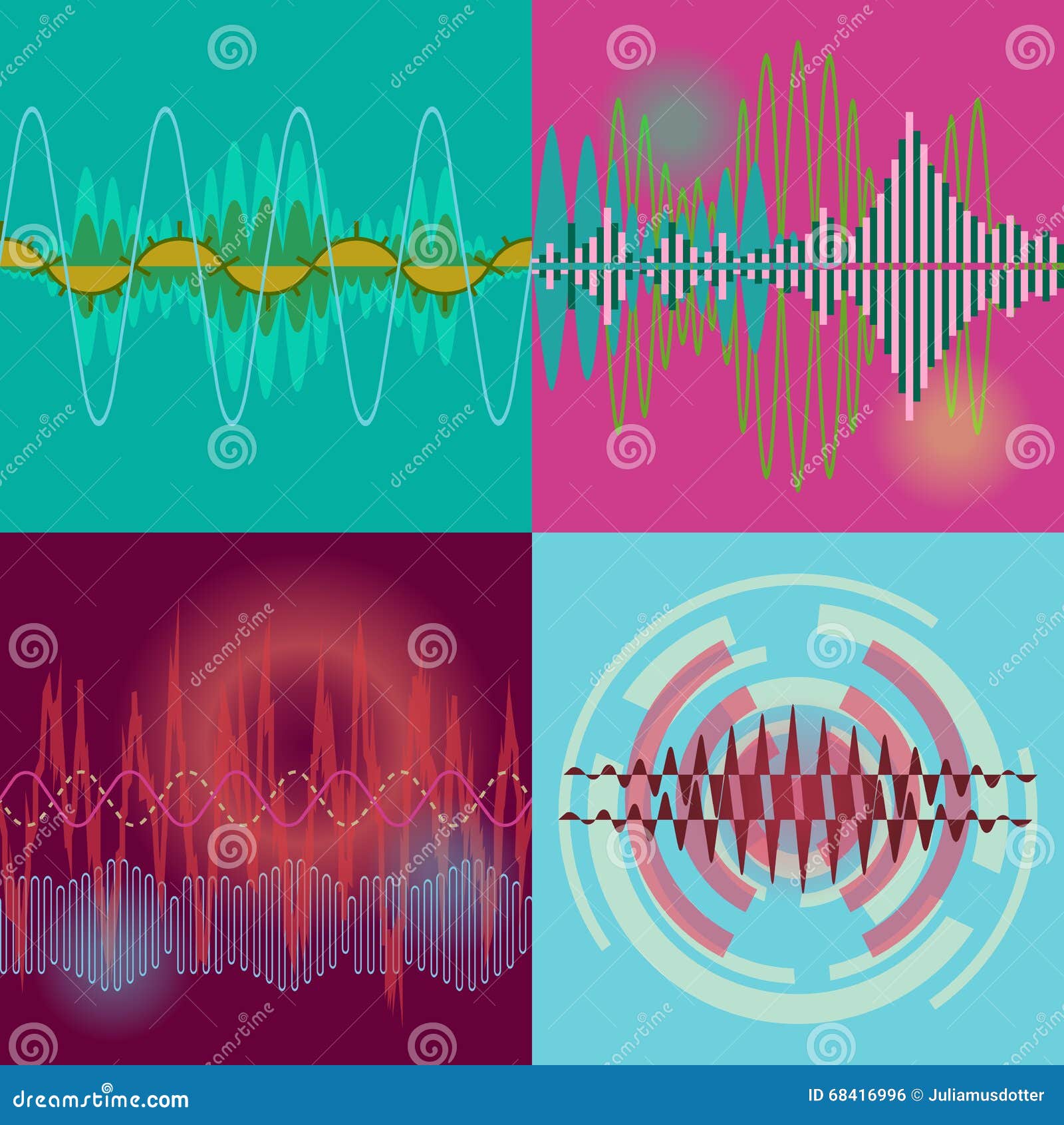 Seamless Vector Sound Waves Set. Audio Equalizer Technology, Pulse ...