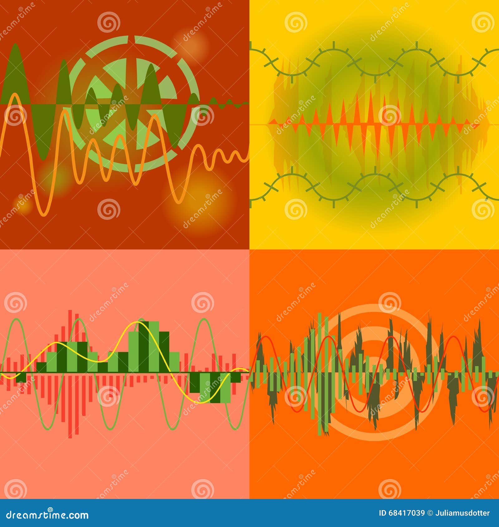 Seamless Vector Sound Waves Set. Audio Equalizer Technology, Pulse ...