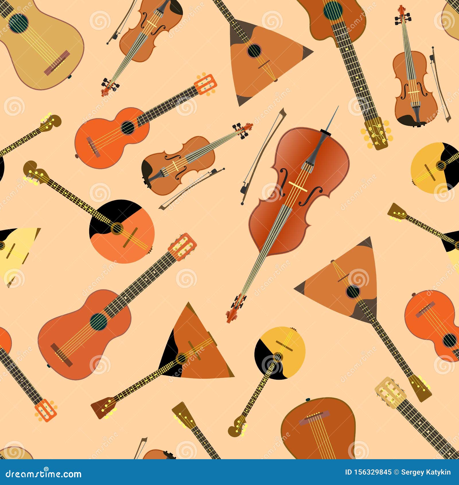 Seamless Vector of Stringed Instruments. Tools on a Light Background ...