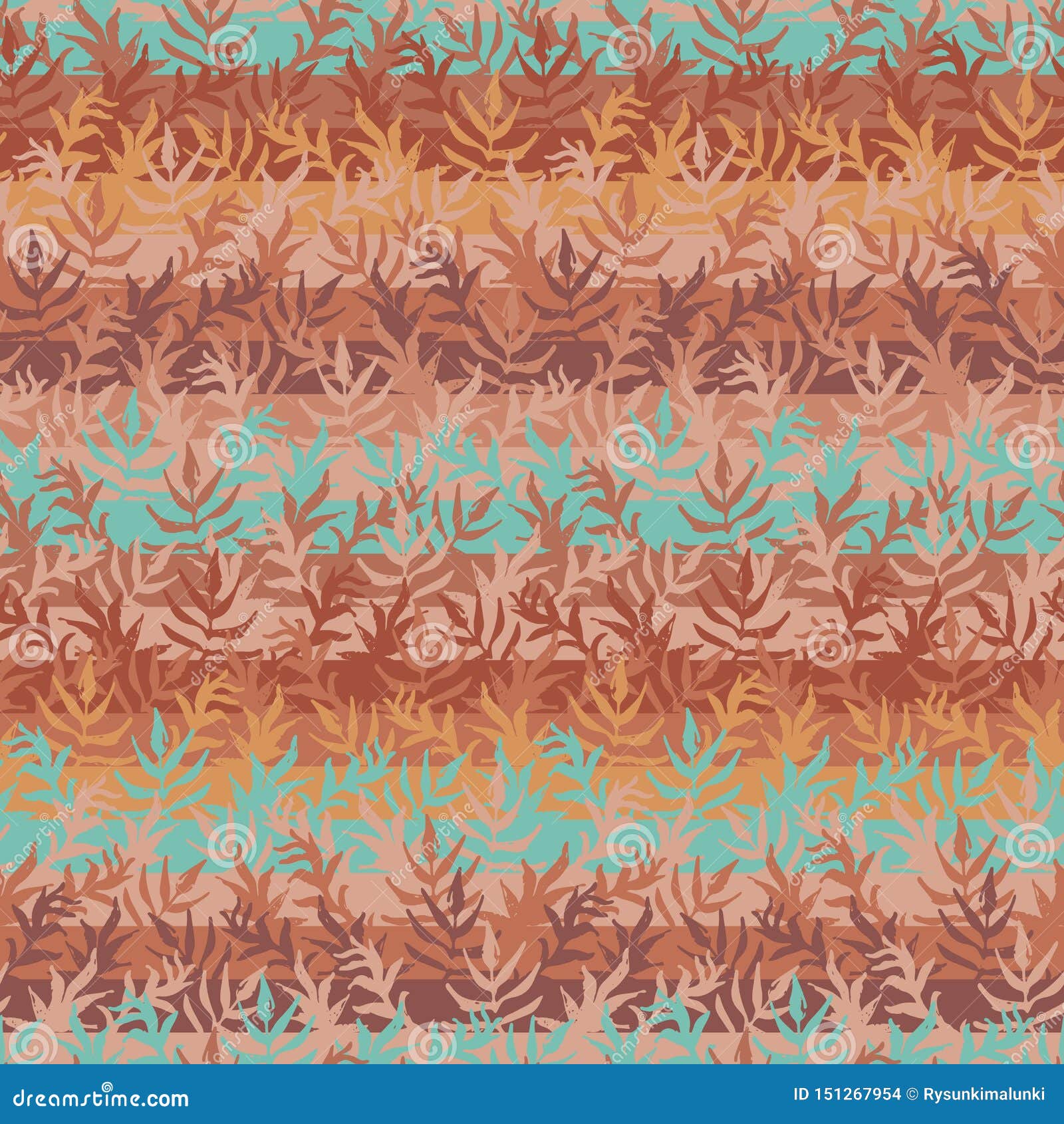 Seamless Vector Striped Pattern Background with Leaves in Copper Colors ...