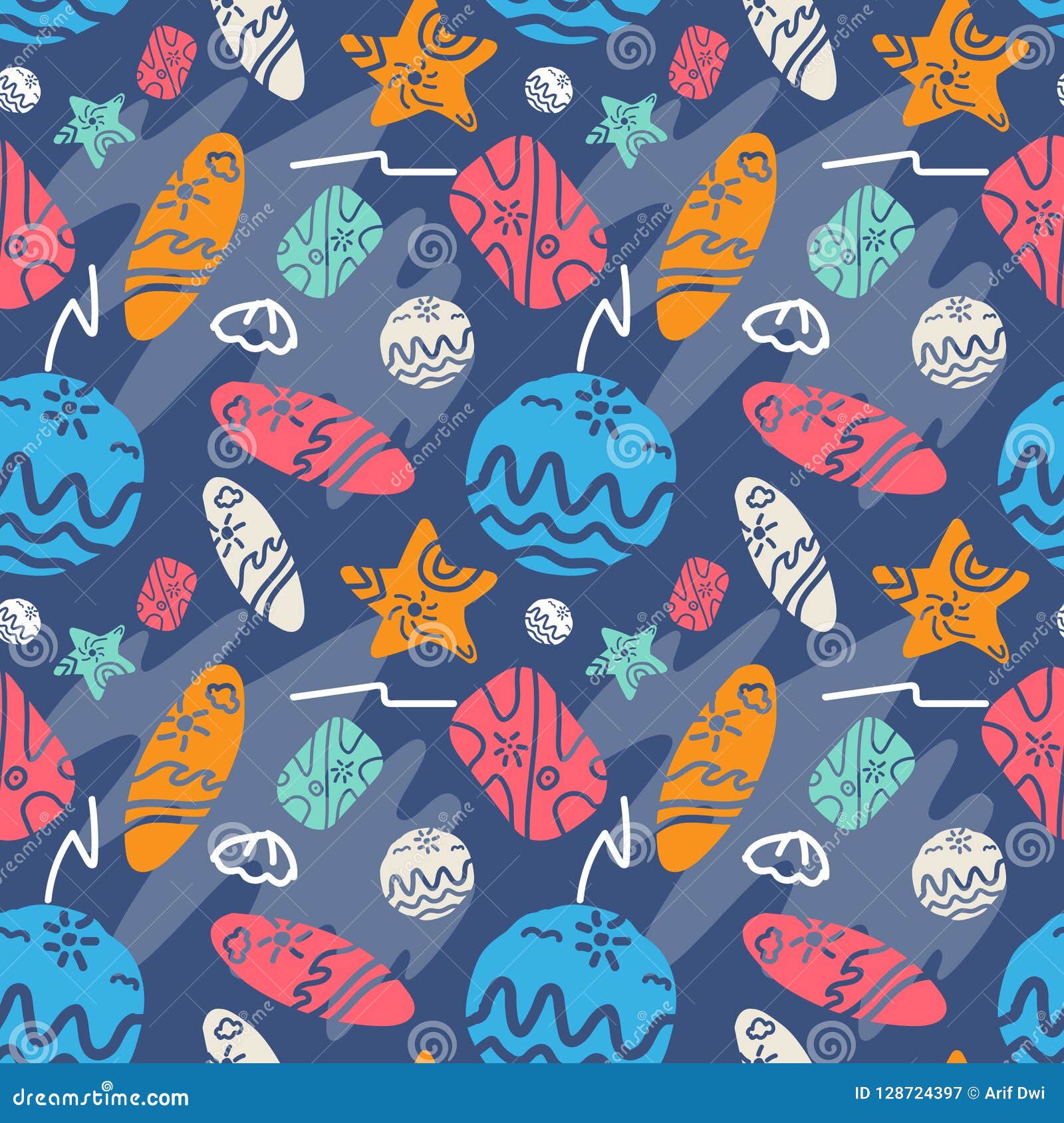 Seamless Vector Summer Beach Pattern on Colorful Background Stock ...