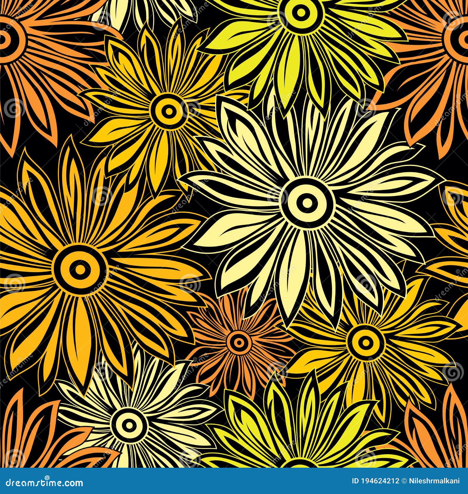 Seamless Vector Sunflower Pattern Design Stock Vector - Illustration of ...