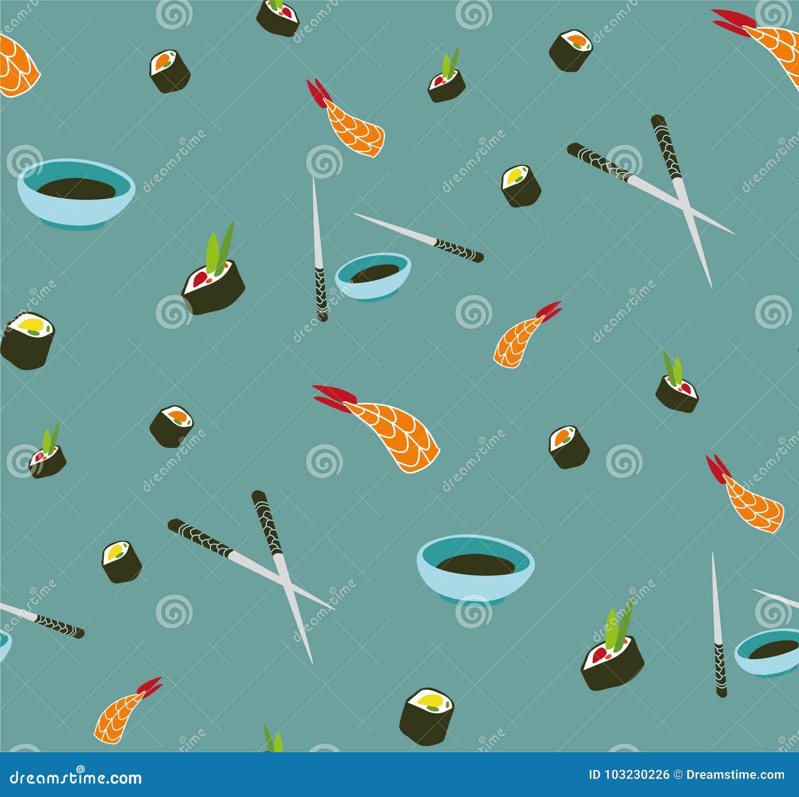 Sushi Pattern With Maki Rolls, Tuna, Salmon And Shrimp Nigiri. Japanese ...