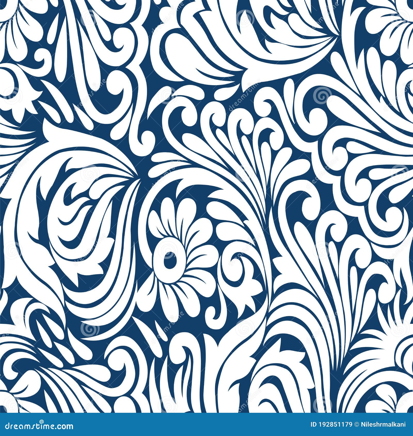 Seamless Vector Swirly Flower Pattern Stock Vector - Illustration of ...