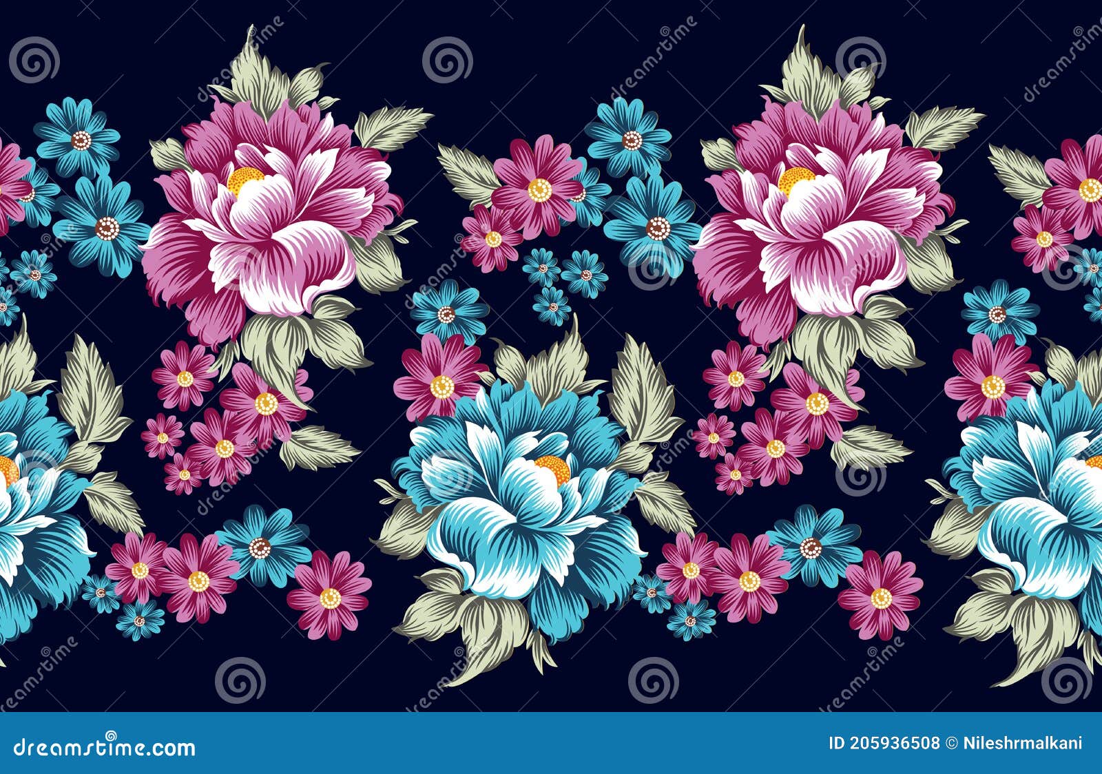 Seamless Vector Textile Floral Border Design Stock Vector ...